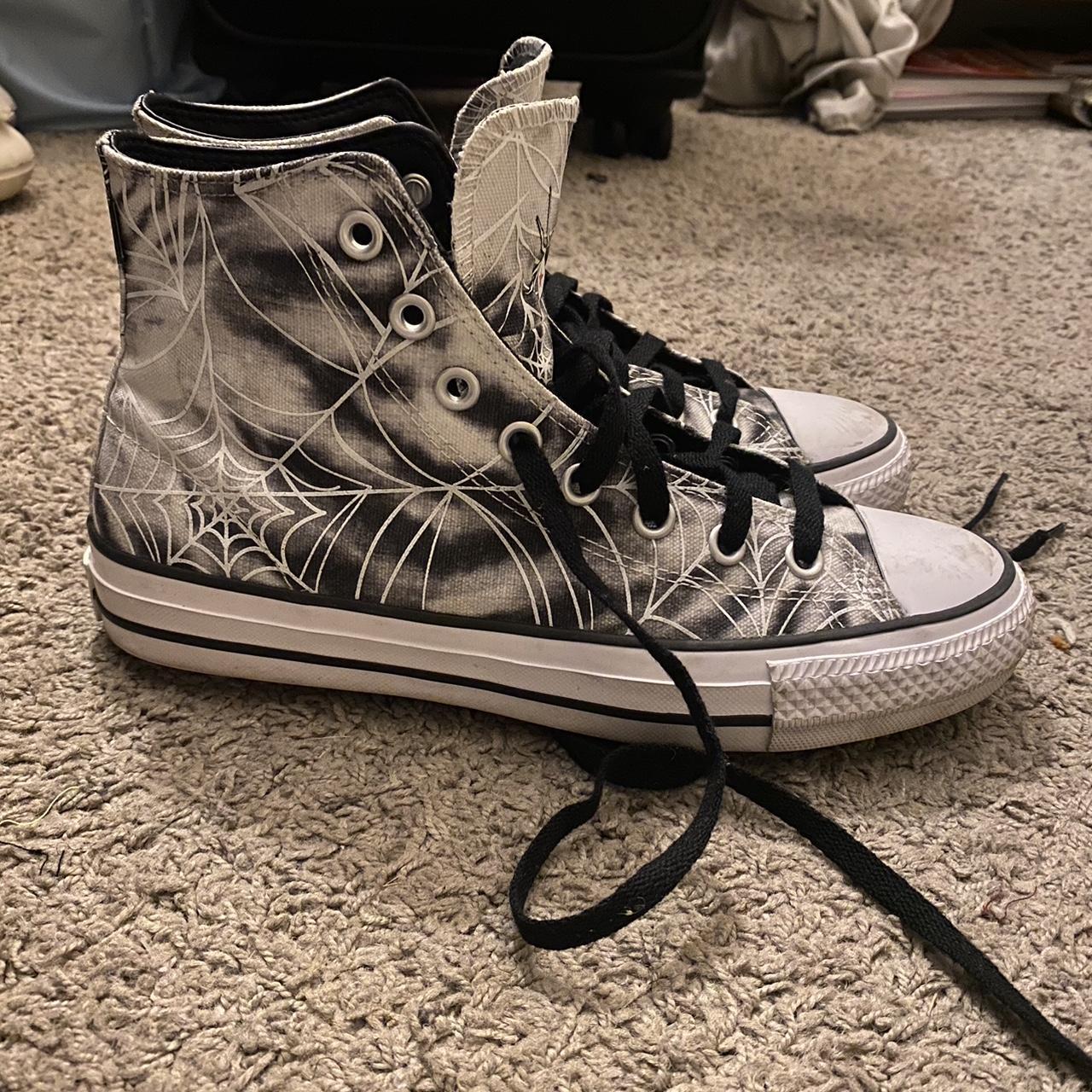 high top spider web spider man converse women’s... - Depop