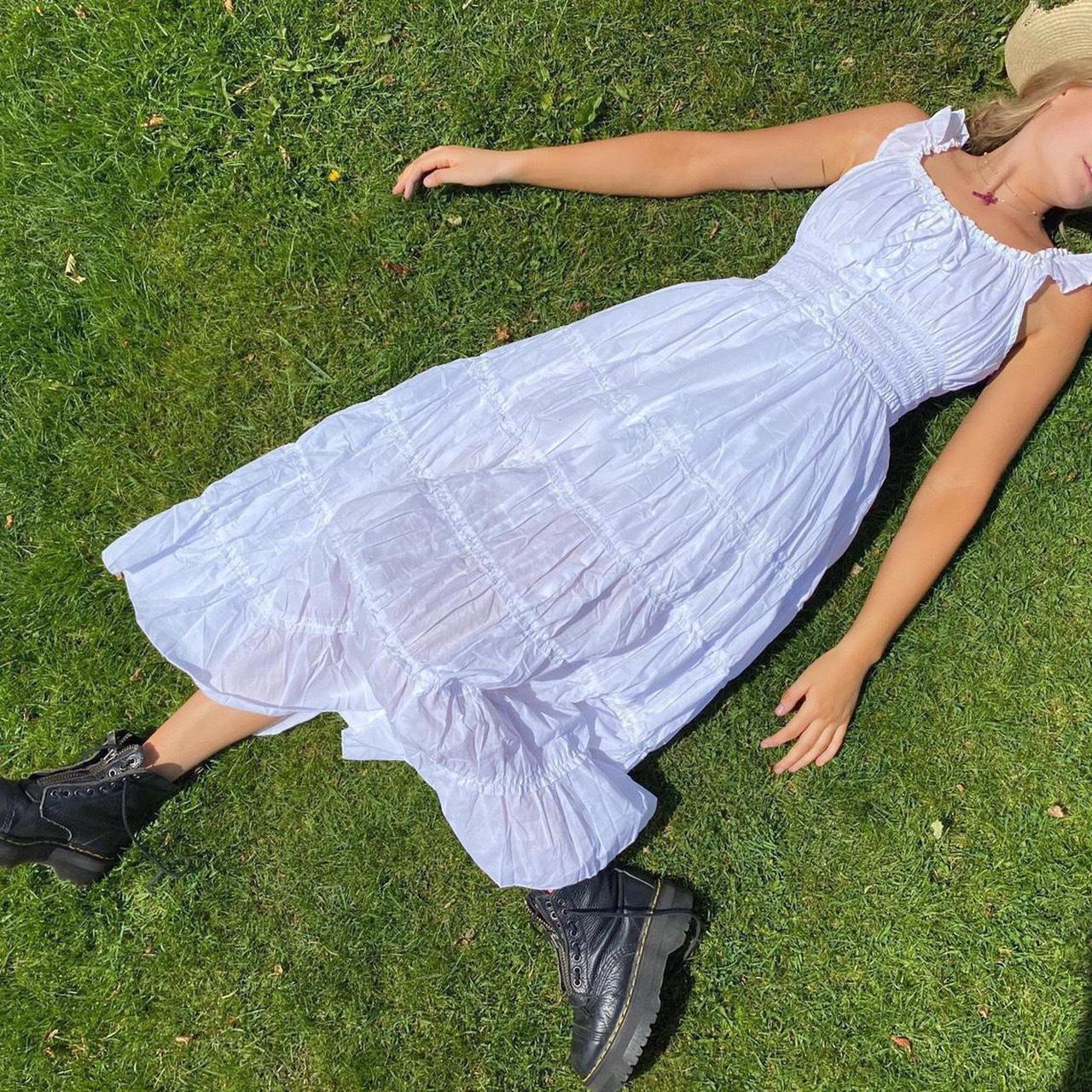 Boho white floaty dress maxi ruffle y2k 00s summer... - Depop