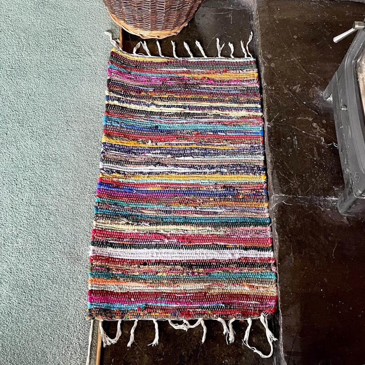 Bright colourful rag rug, fair trade from India ♻️... | Depop