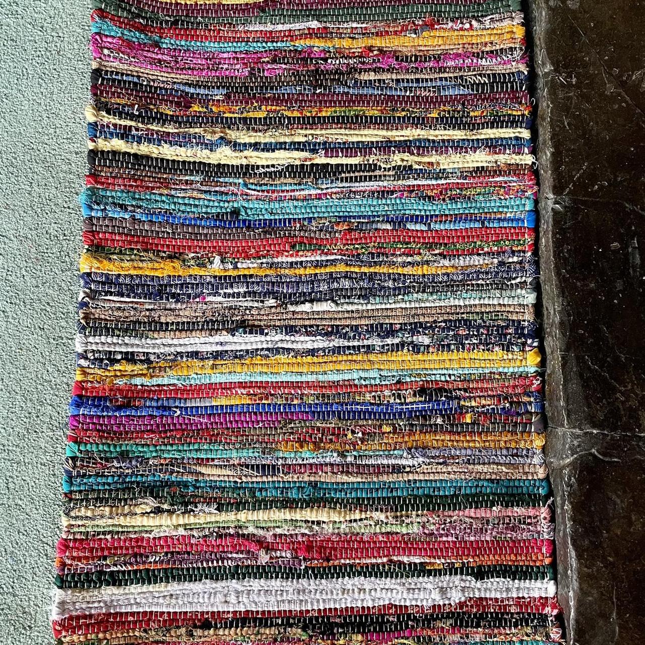 Bright colourful rag rug, fair trade from India ♻️... | Depop