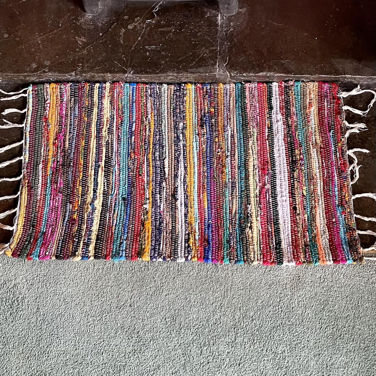 Bright colourful rag rug, fair trade from India ♻️... | Depop