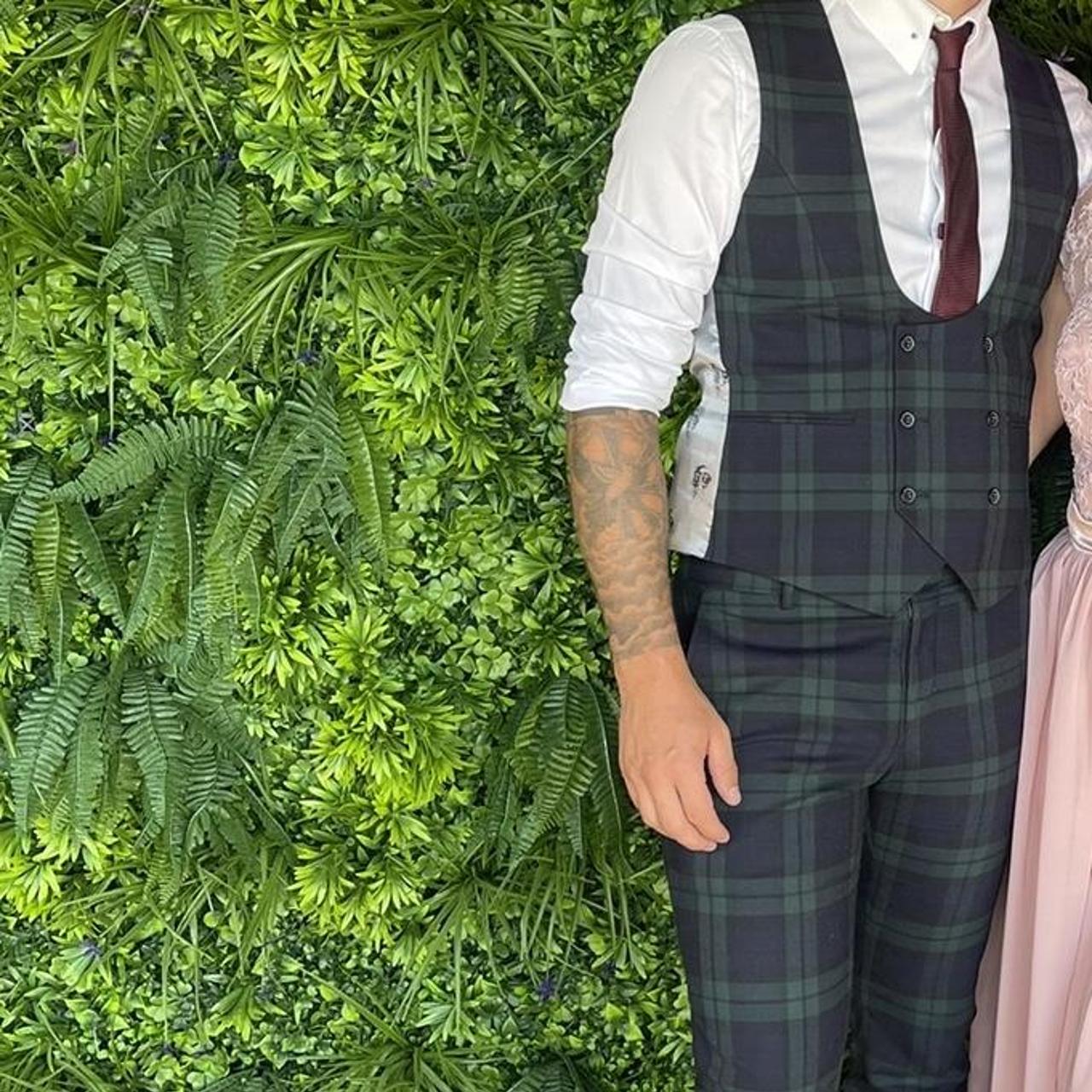 Green twisted tailer 3 piece suit 38R jacket 32w 32L - Depop