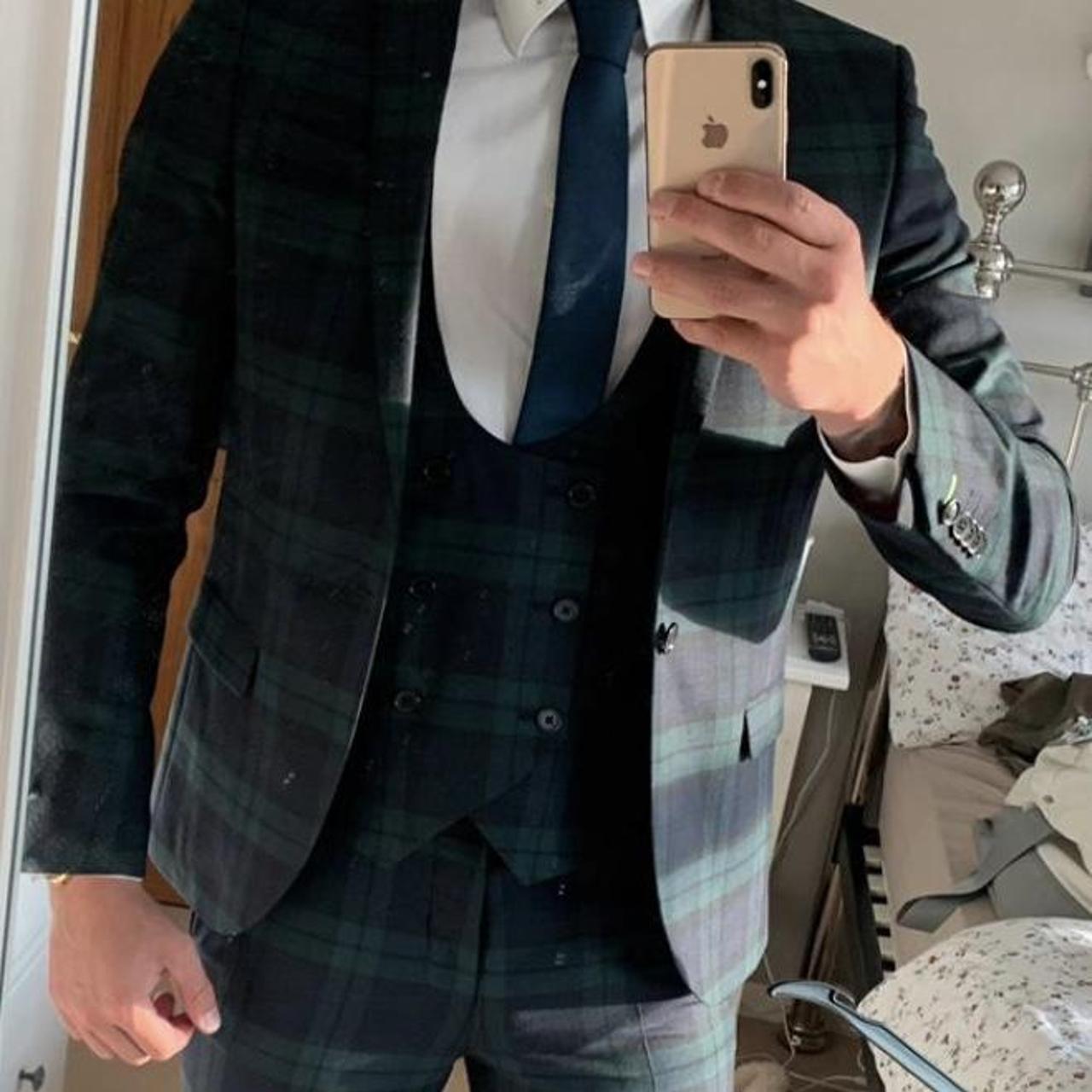 Green twisted tailer 3 piece suit 38R jacket 32w 32L - Depop