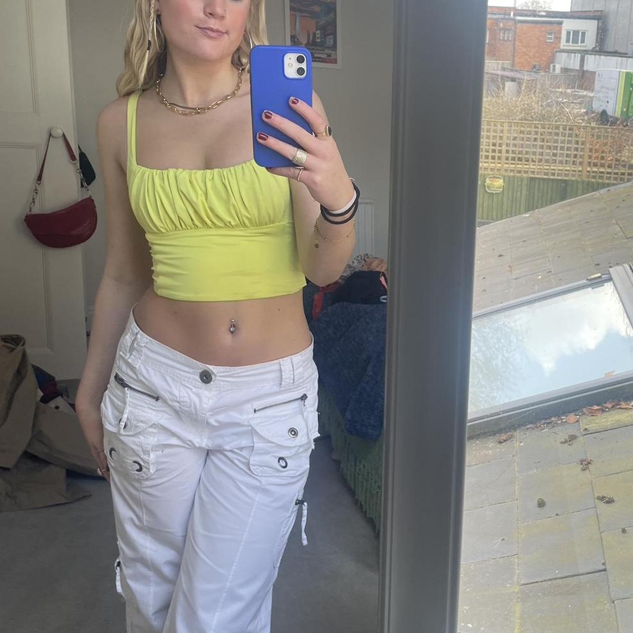 beaut vintage yellow cropped cami top perf for... - Depop