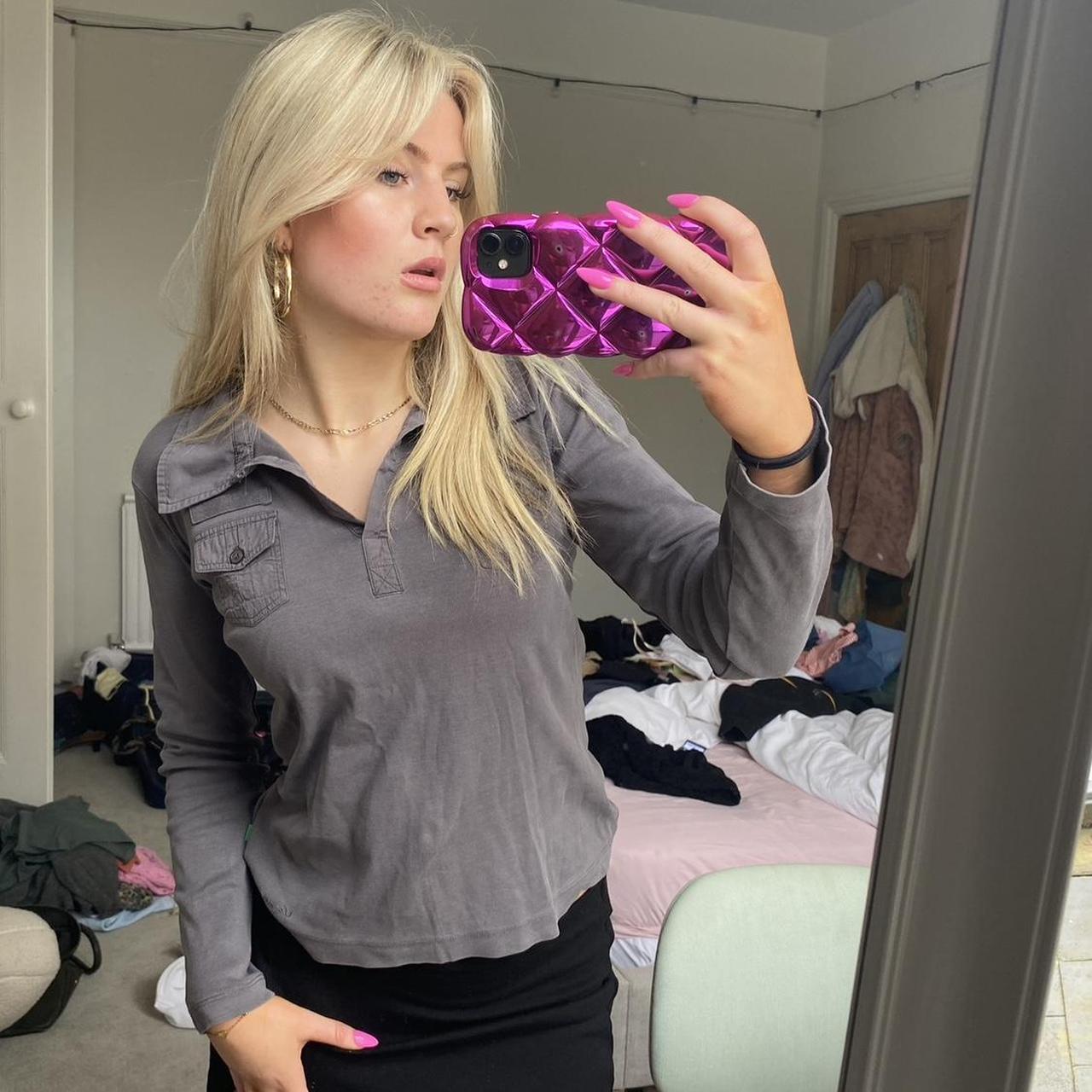 Cute vintage grey utility style long sleeve Fits... - Depop