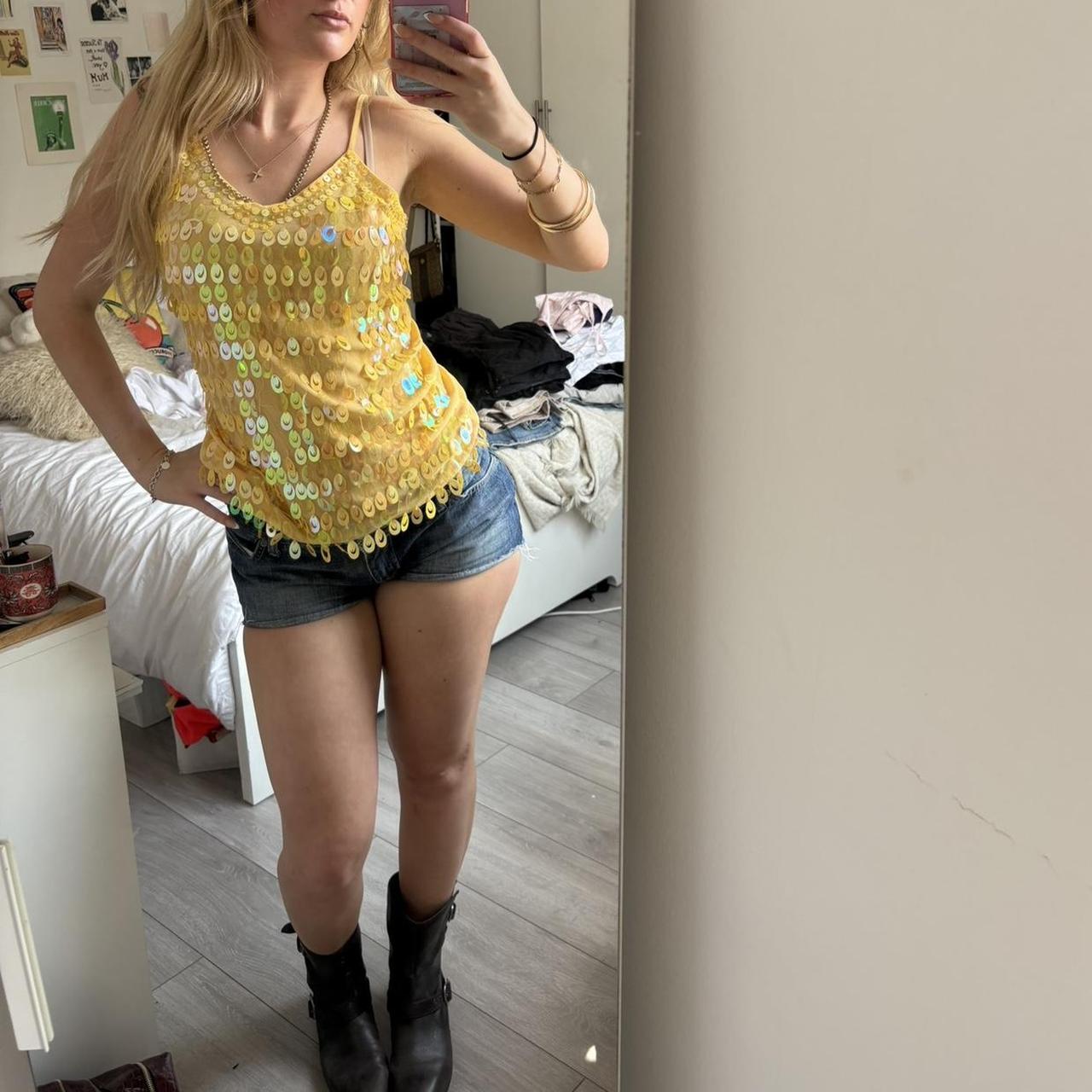 Cool vintage yellow sequin top Does have a few... | Depop