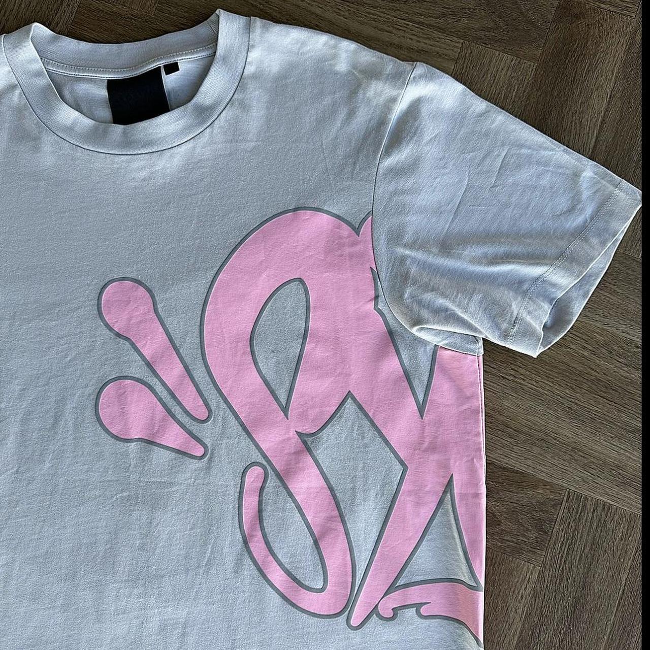 SYNA by central cee tshirt light grey and pink... - Depop