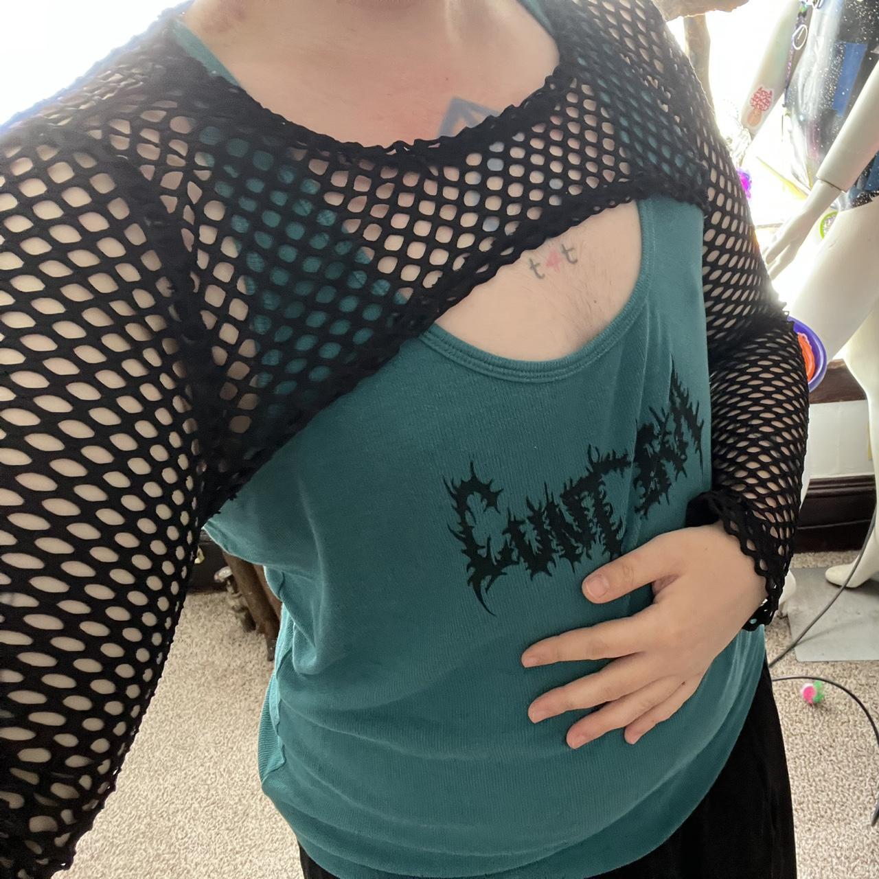 Black mesh fishnet crop top. Big fishnet holes #goth... | Depop