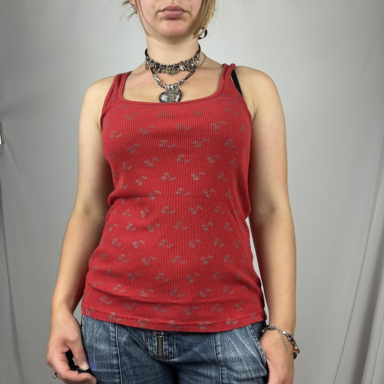 Y2k Cherry tank top Cherry monograms, red ribbed... | Depop