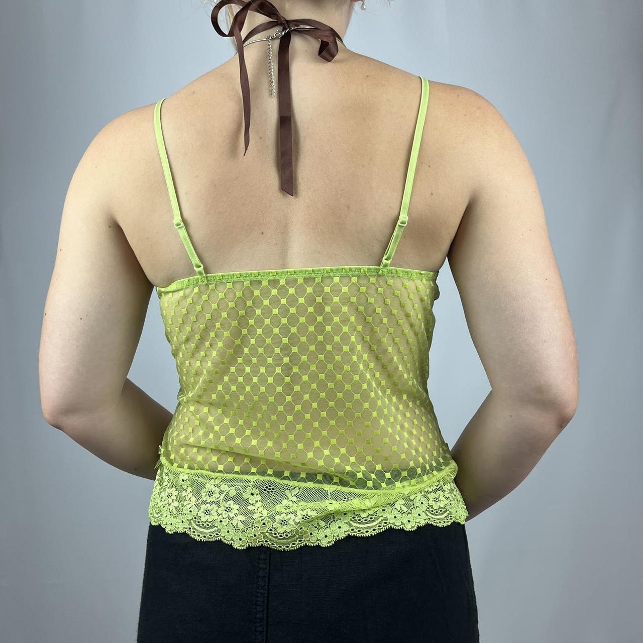 Y2k cami top, Sheer mesh cami top, Lime green polka... - Depop