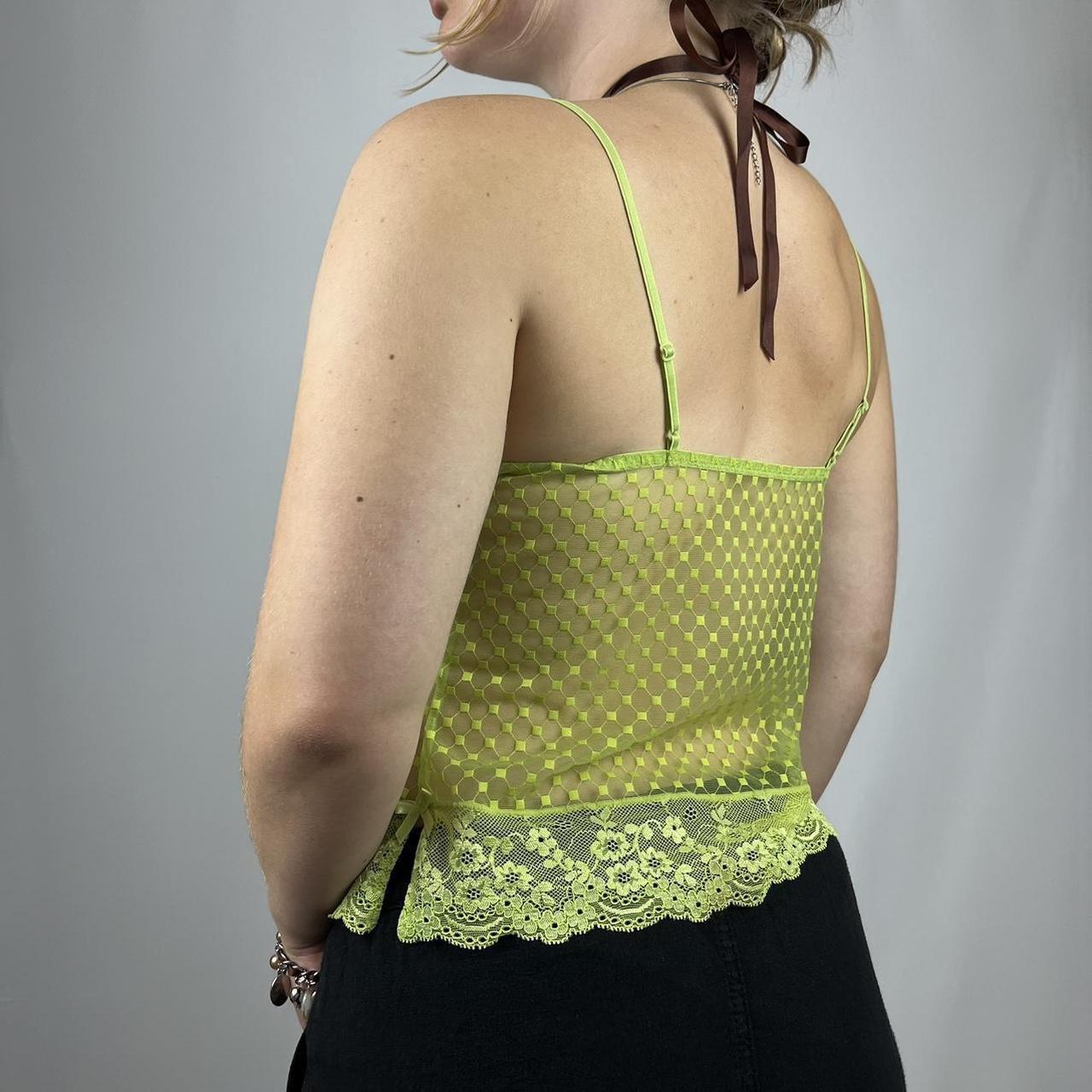 Y2k cami top, Sheer mesh cami top, Lime green polka... - Depop