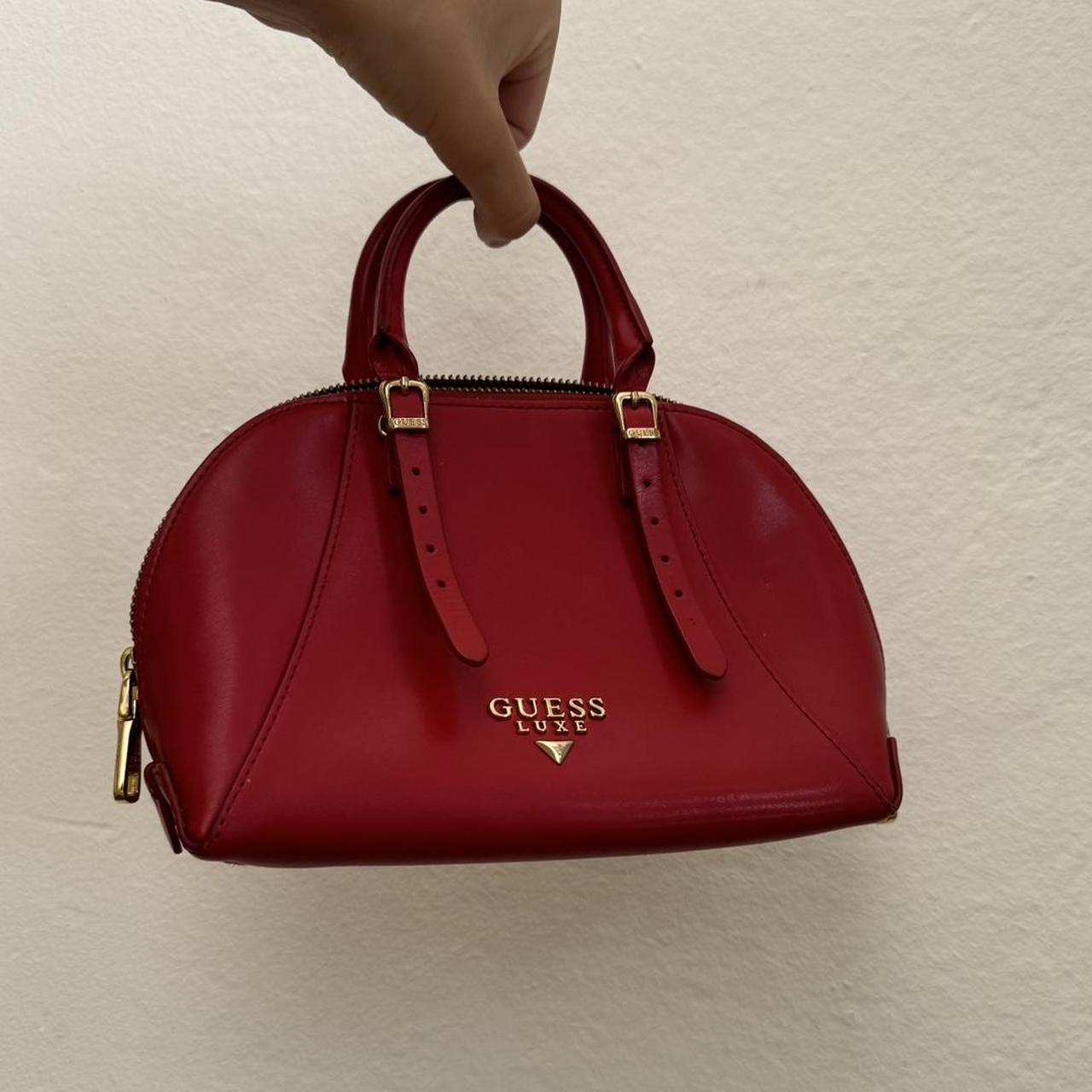 GUESS Luxe red leather small tote bag Very good... - Depop