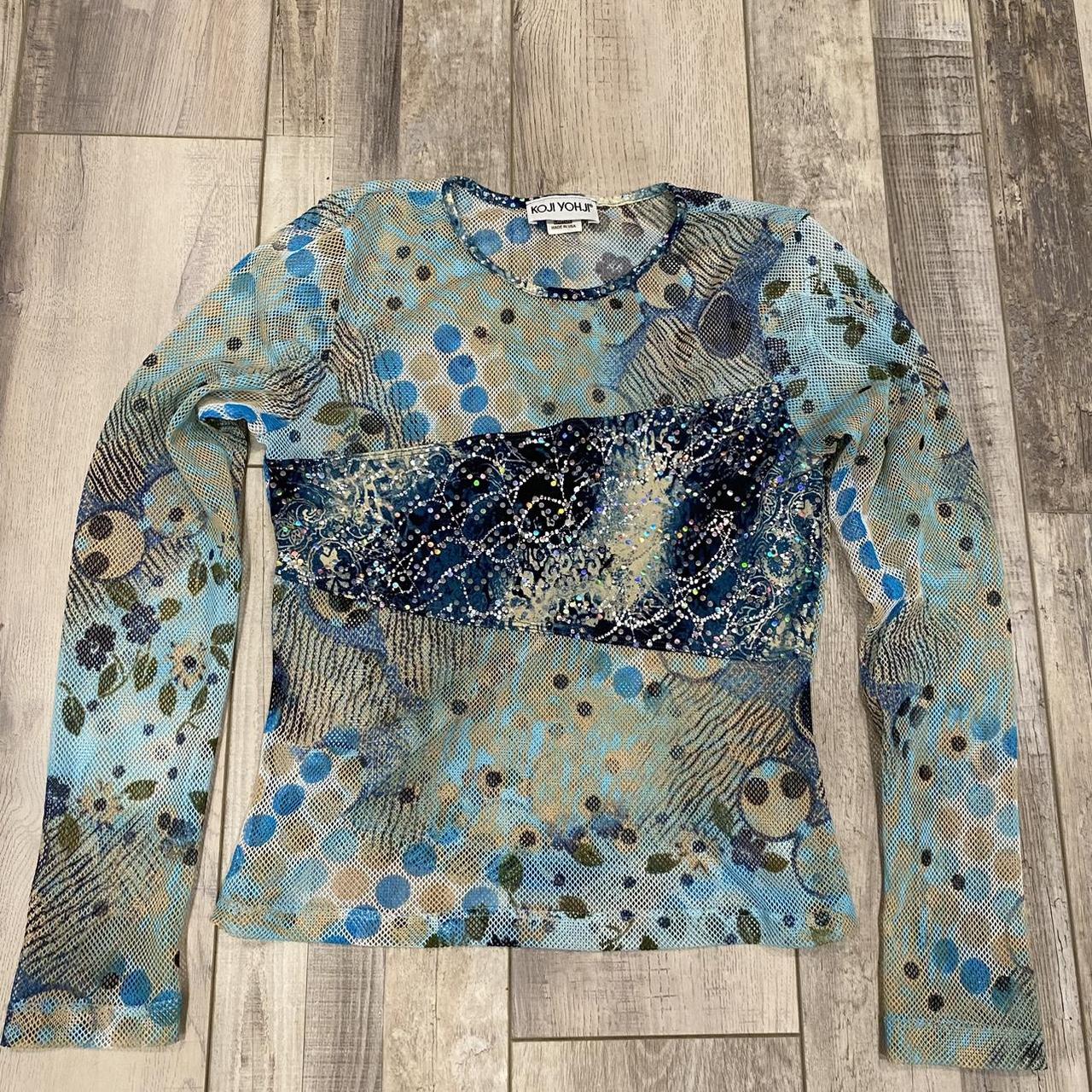 Vintage printed mesh top Printed netting material... - Depop