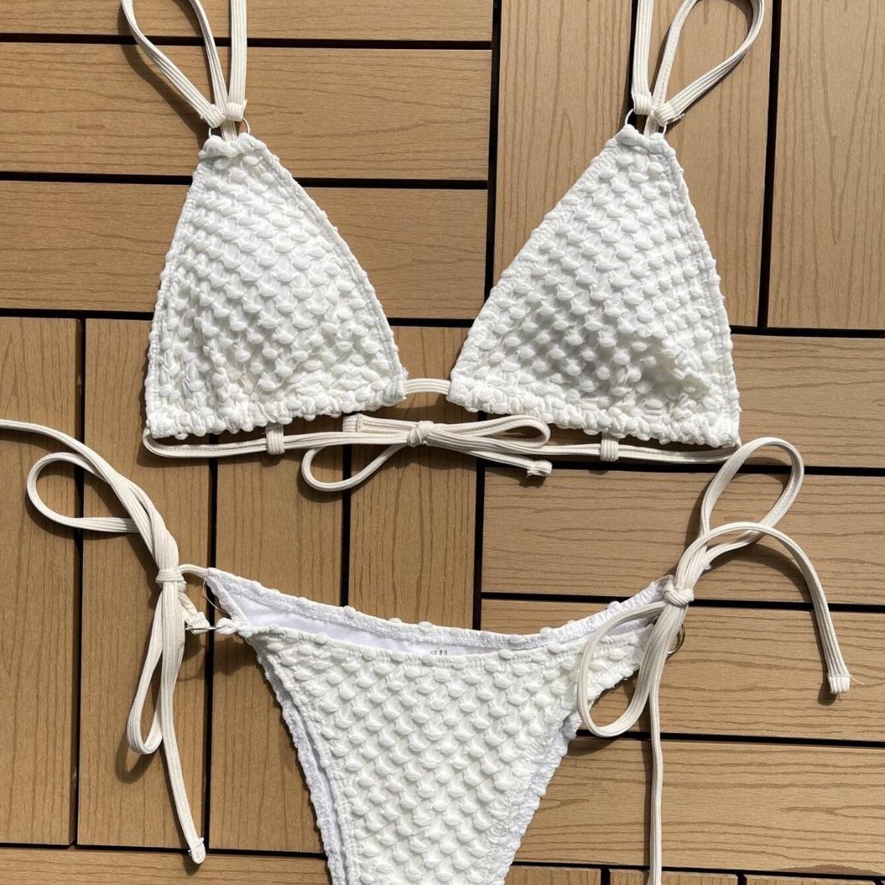 Cream halter neck waffle knit detail bikini Also... - Depop