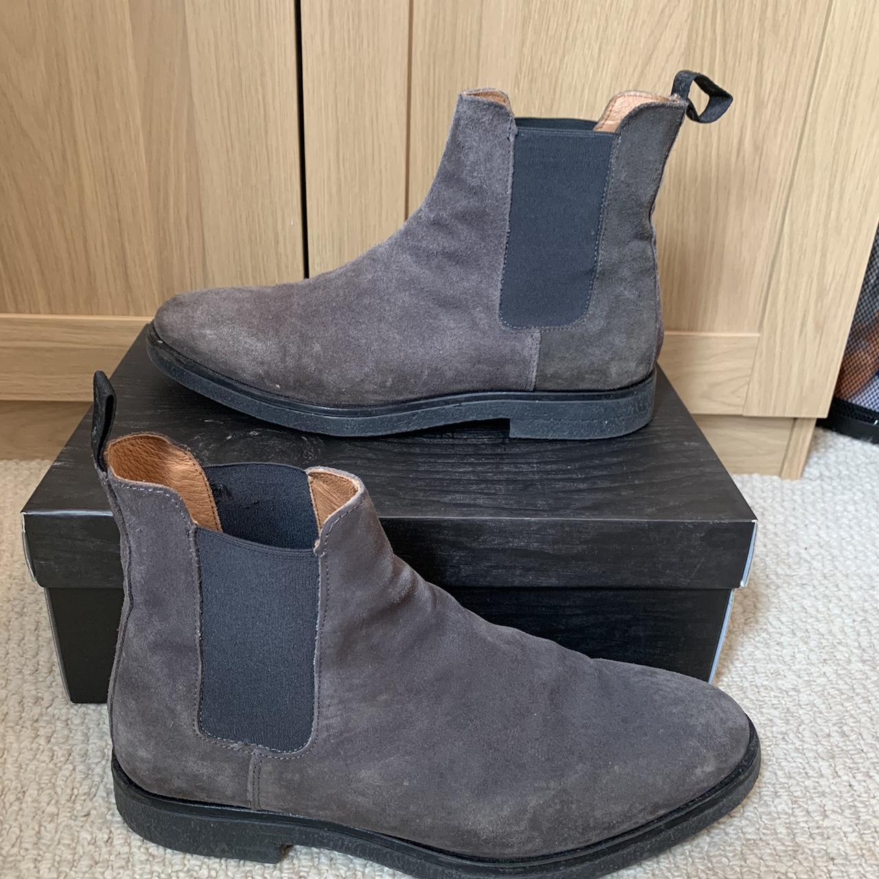 Bertie grey suede Chelsea boots with detailing, size... - Depop