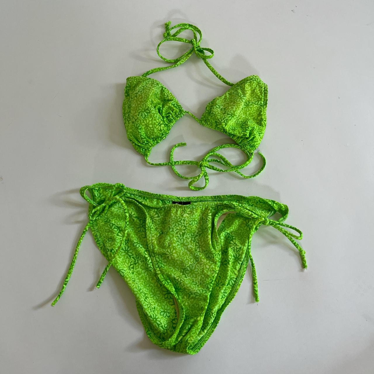 Vintage neon high cut string bikini set from raisins... - Depop