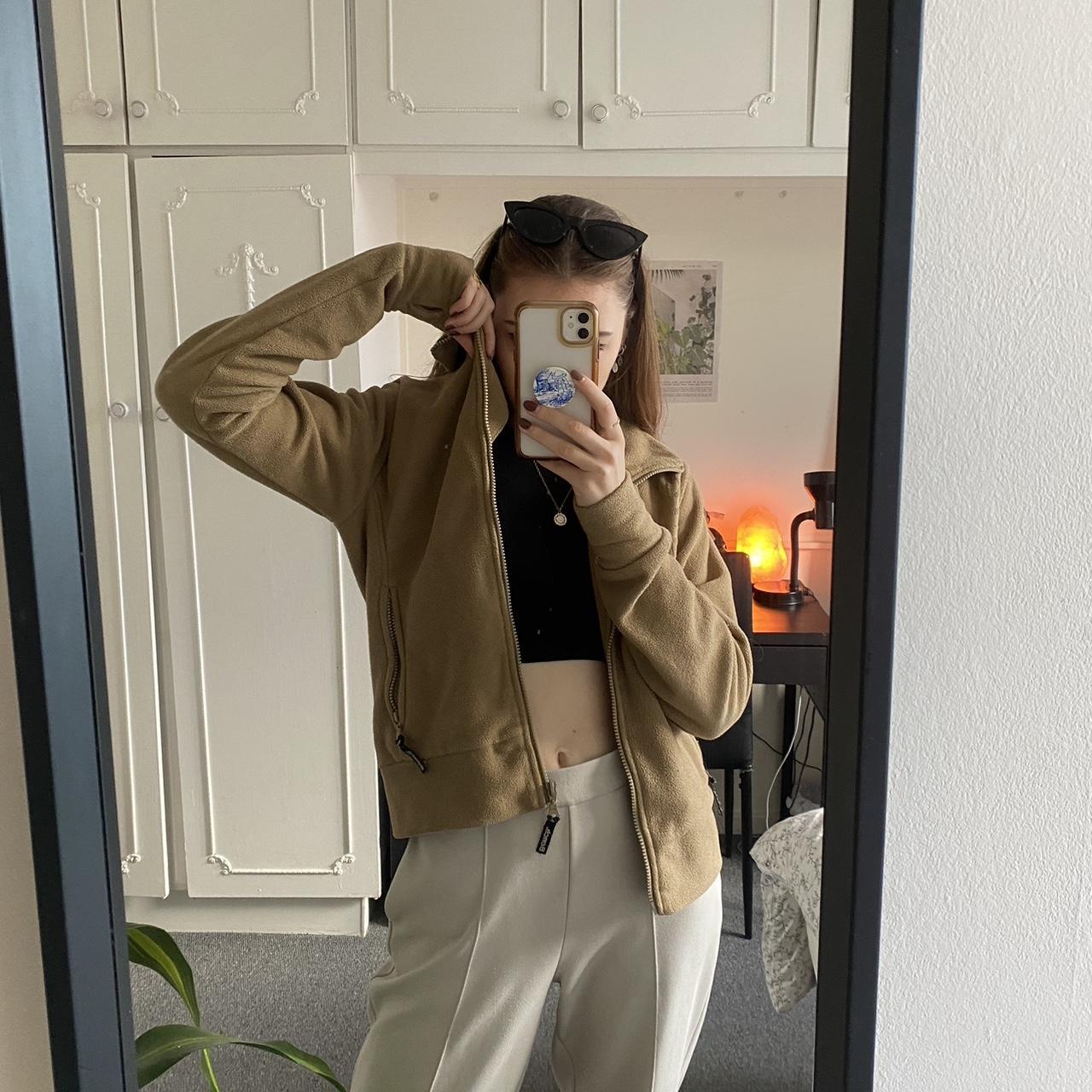 tan / beige zip up jumper from Bench size M warm,... - Depop