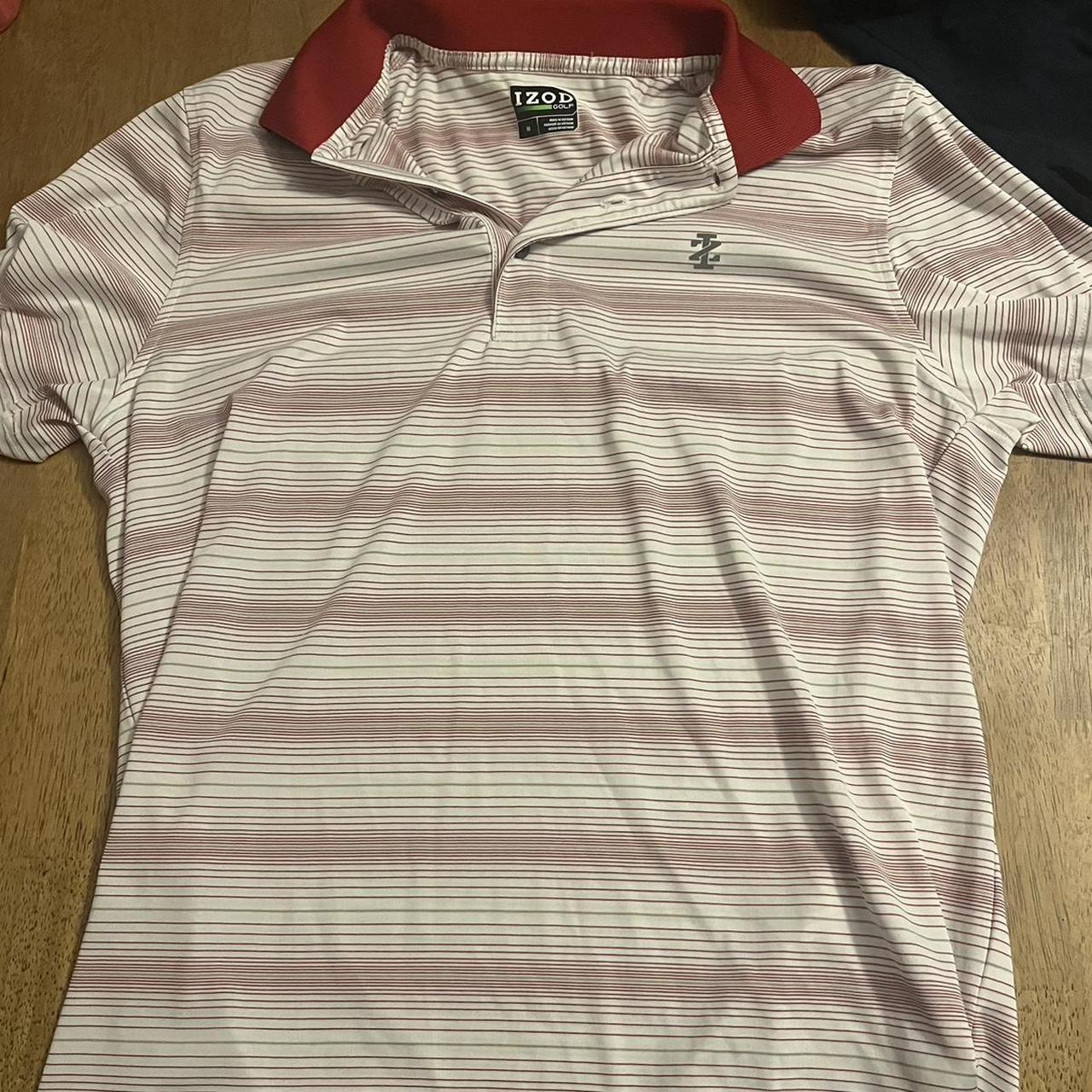 Izod Golf Polo Red and White Striped Size- Mens Large - Depop