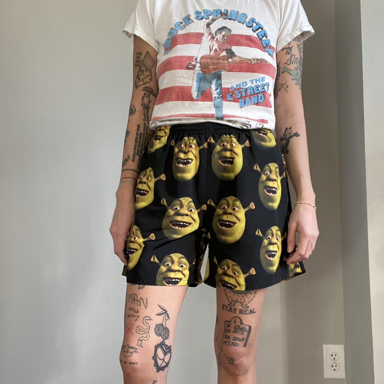 Dumbgood brand Shrek shorts mesh lining / back... - Depop