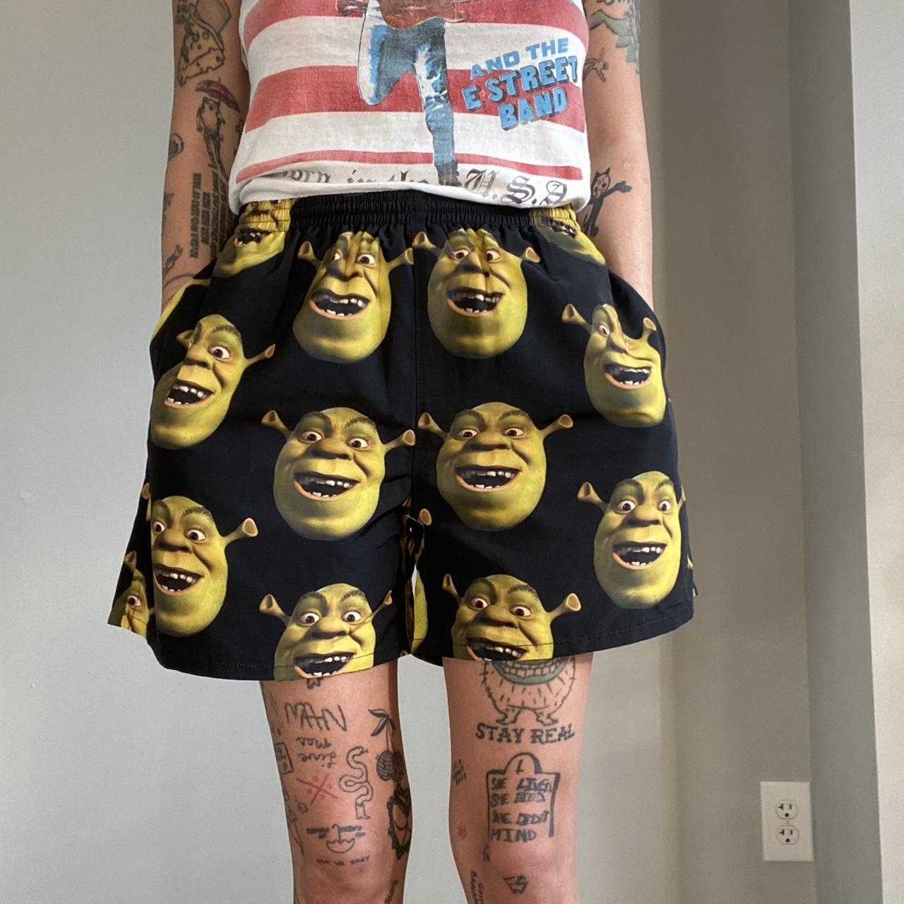 Dumbgood brand Shrek shorts mesh lining / back... - Depop