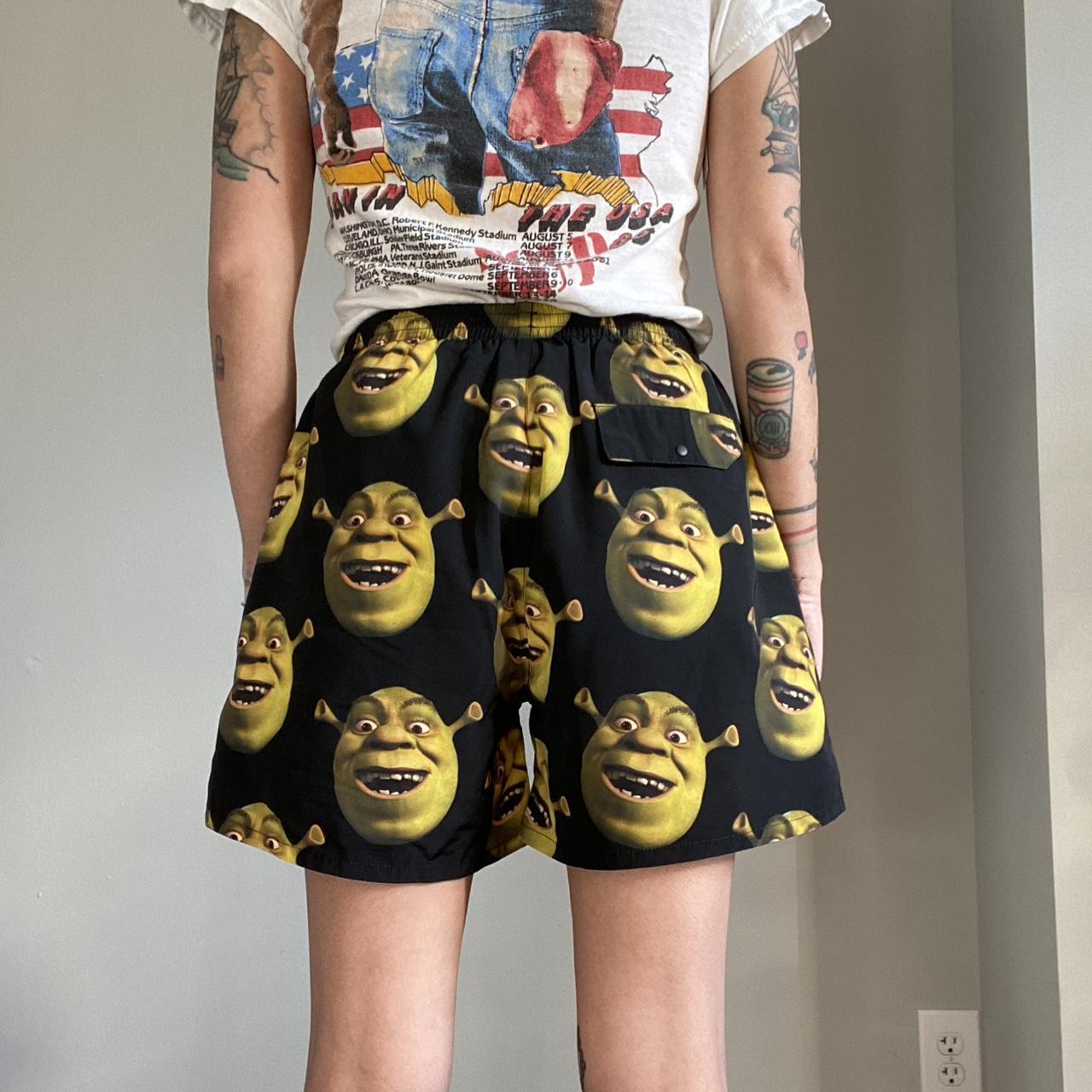 Dumbgood brand Shrek shorts mesh lining / back... - Depop