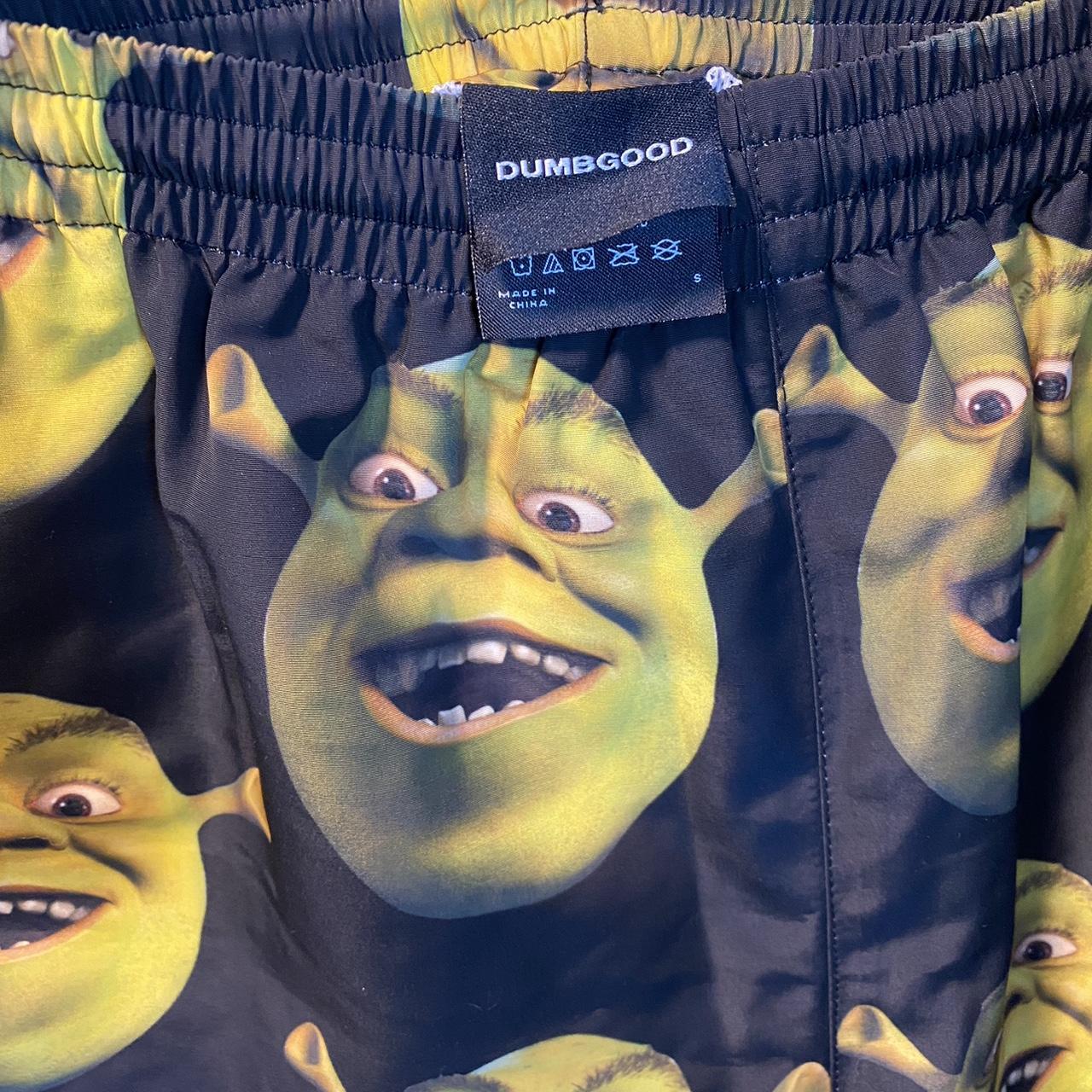 Dumbgood brand Shrek shorts mesh lining / back... - Depop