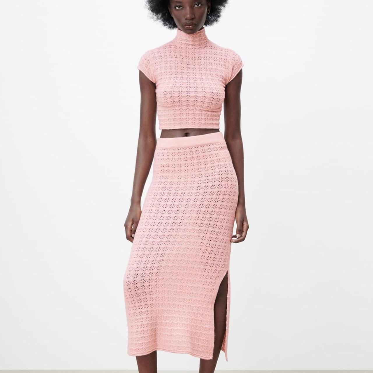 Pink knitted matching set ZARA Super cute Never... - Depop