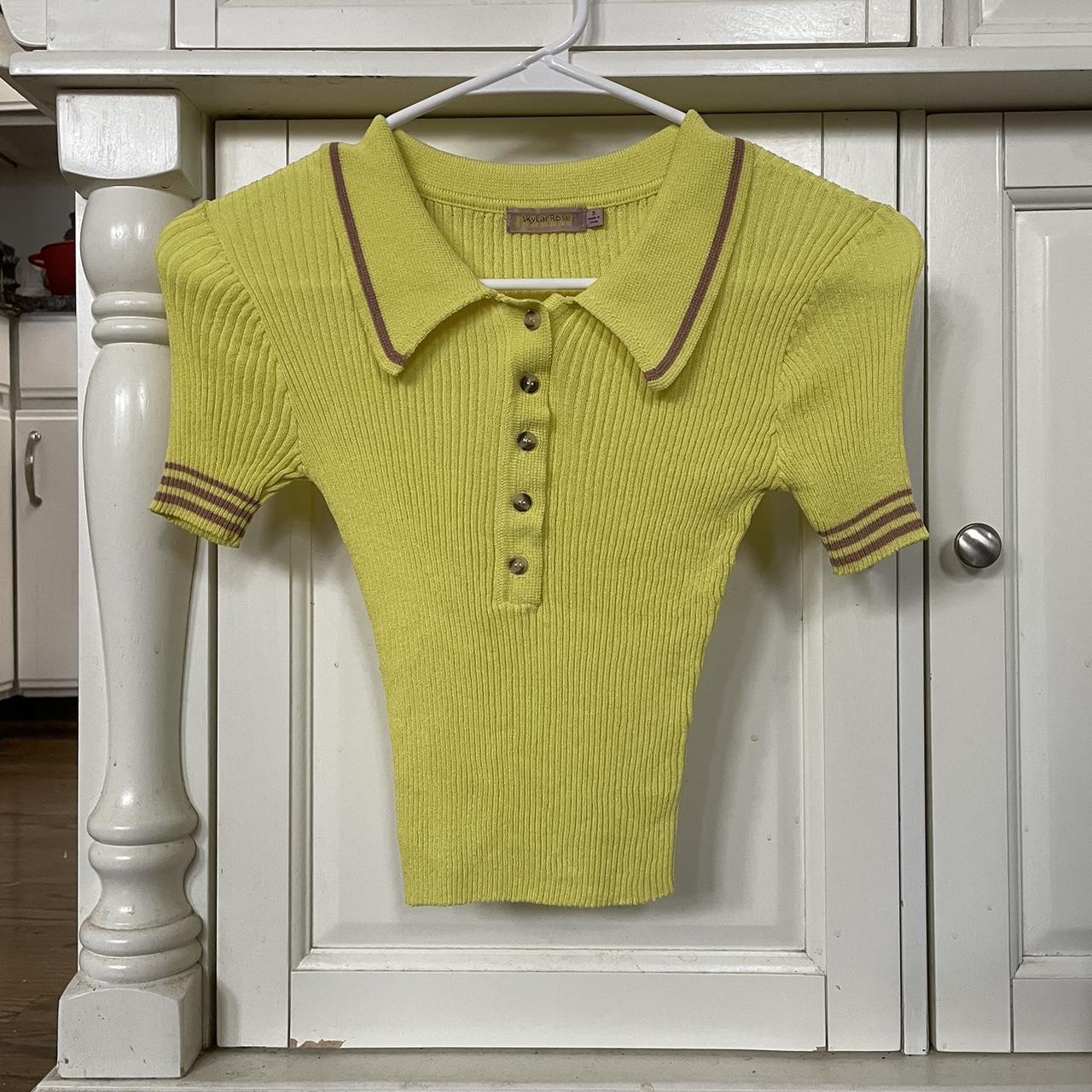 The cutest yellow mini button up with lilac accents.... - Depop