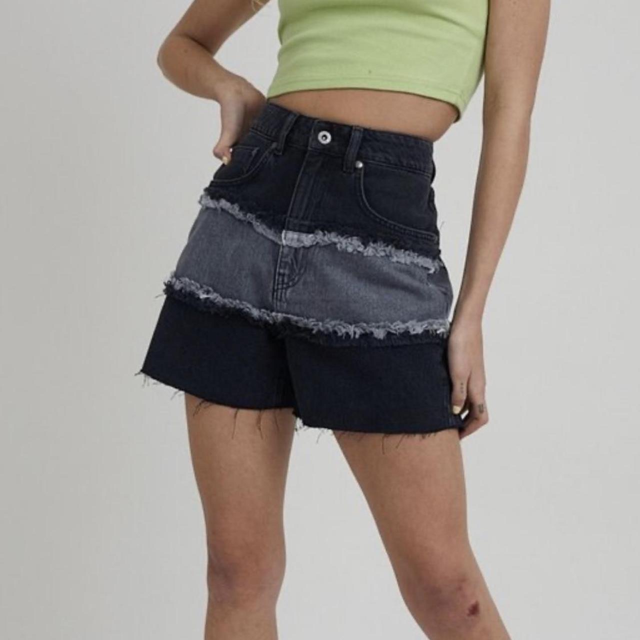 Ragged Jeans shorts size L. Black and grey stripes. - Depop