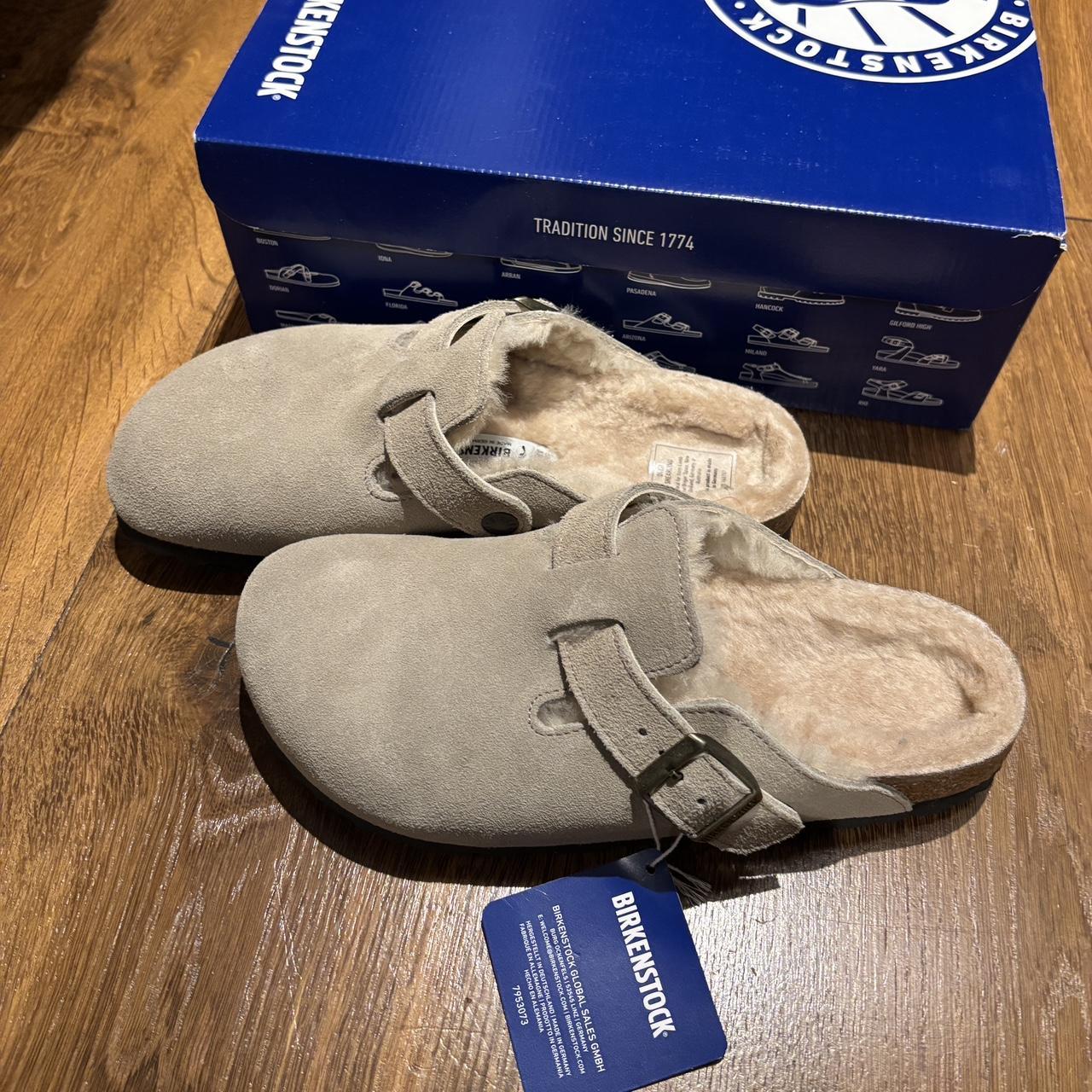 Birkenstock Boston shearling clogs in taupe Women's... | Depop