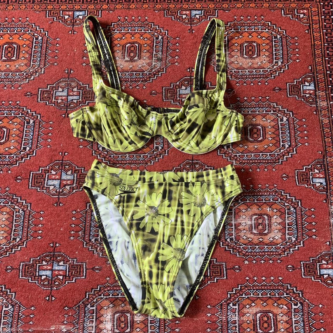 speedo vintage retro green floral underwired high... - Depop