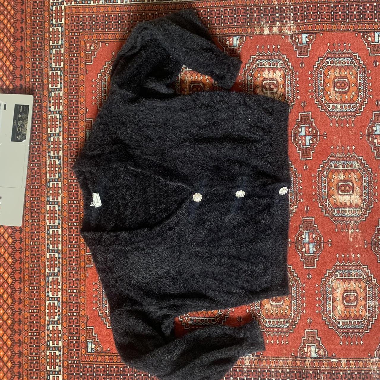 pinkie collection black fuzzy furry cardigan size... - Depop