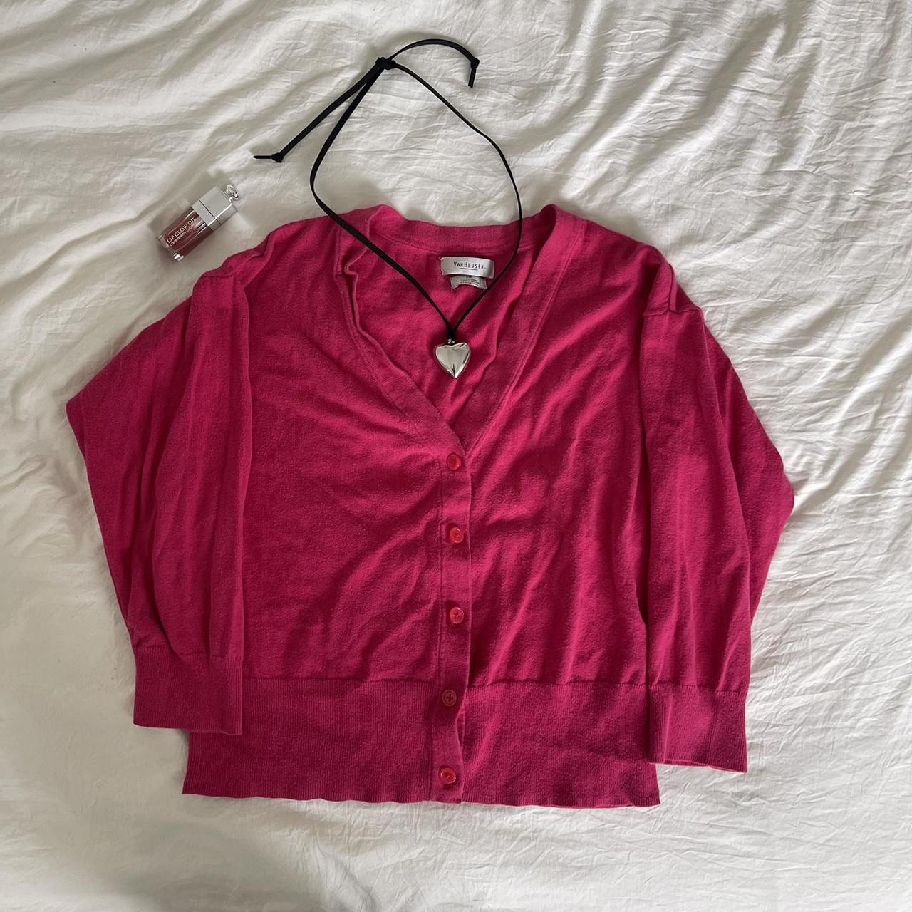 hot pink cropped cardigan button down coquette... - Depop