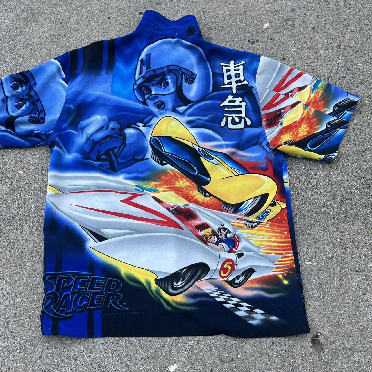 Y2K speed racer button up. Size Large. Pit 24”,... - Depop
