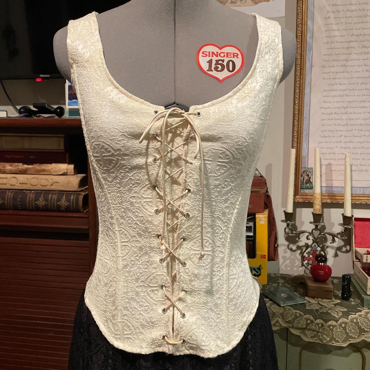 Rare Morbid Threads Cream Colored Corset with... - Depop