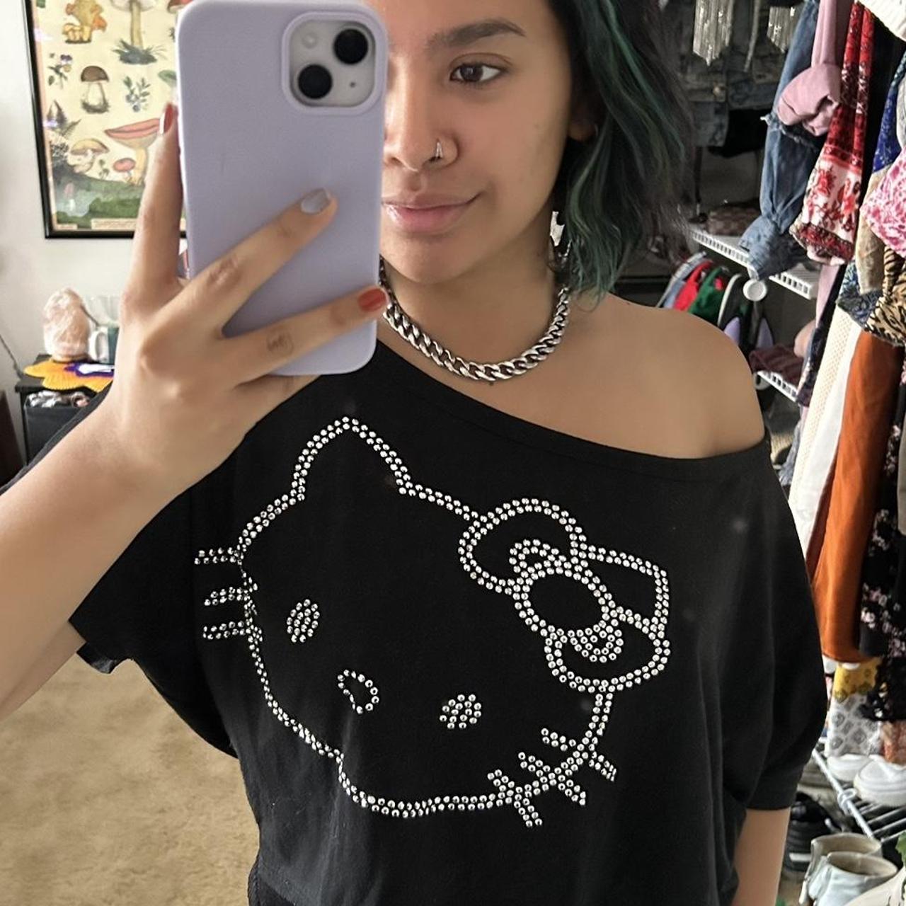 😻🖤THE CUTEST Y2K HELLO KITTY OFF THE SHOULDER... - Depop