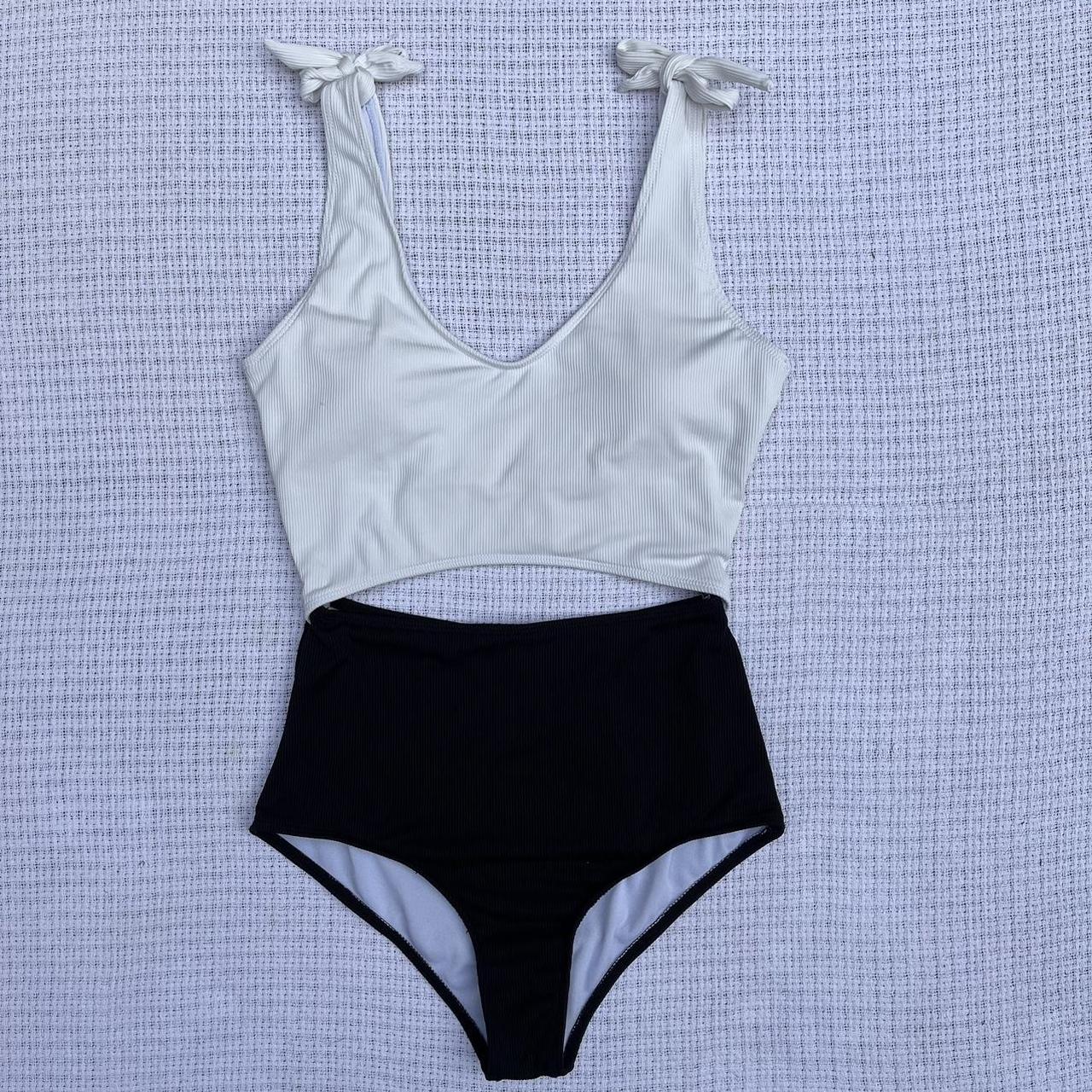 Women's Black and White Swimsuit-one-piece | Depop