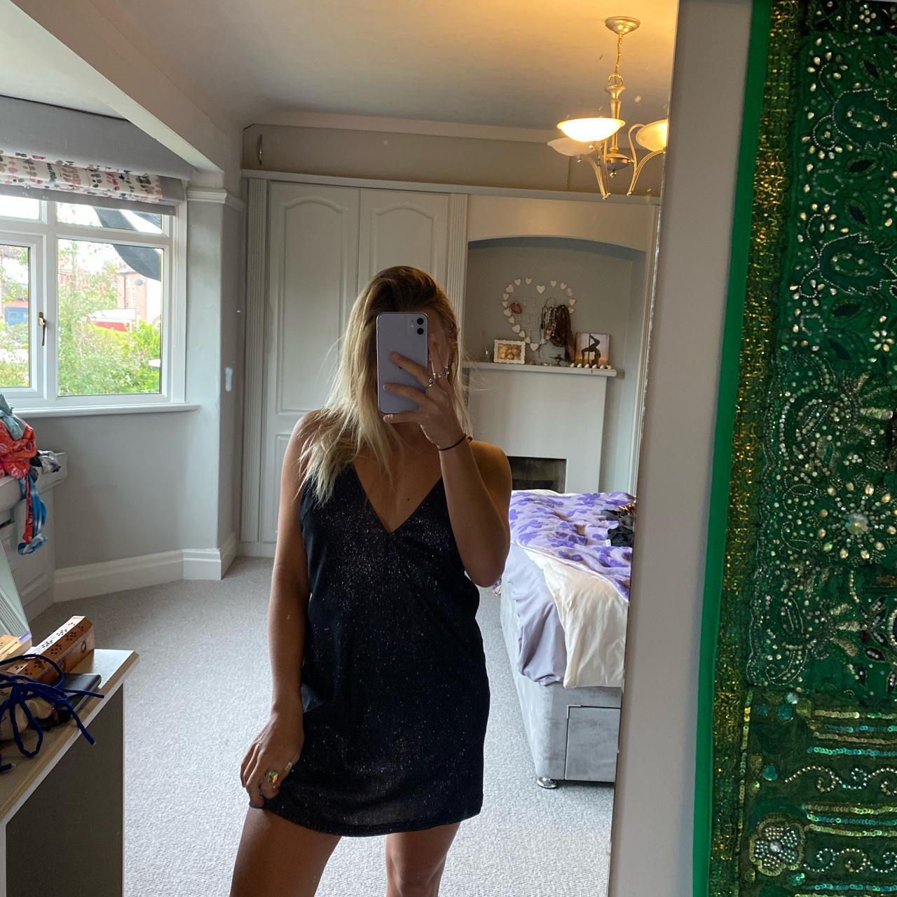 Sparkly / sequin black and silver dress labelled... - Depop