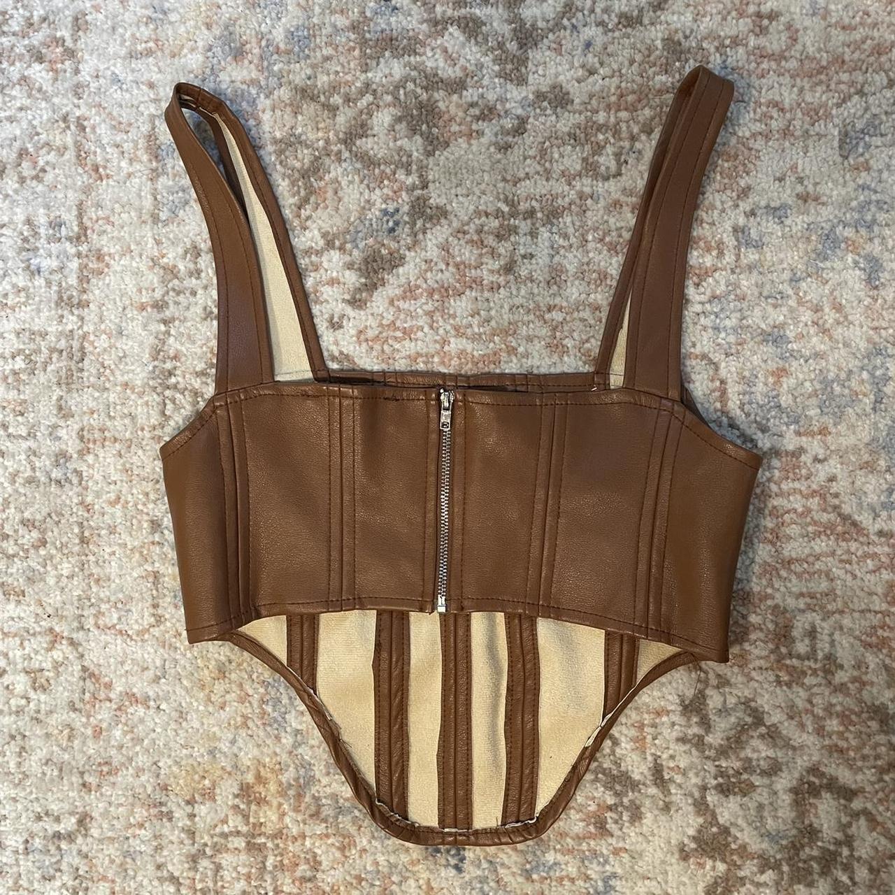 Brown Faux Leather Corset Top #moteltop... - Depop