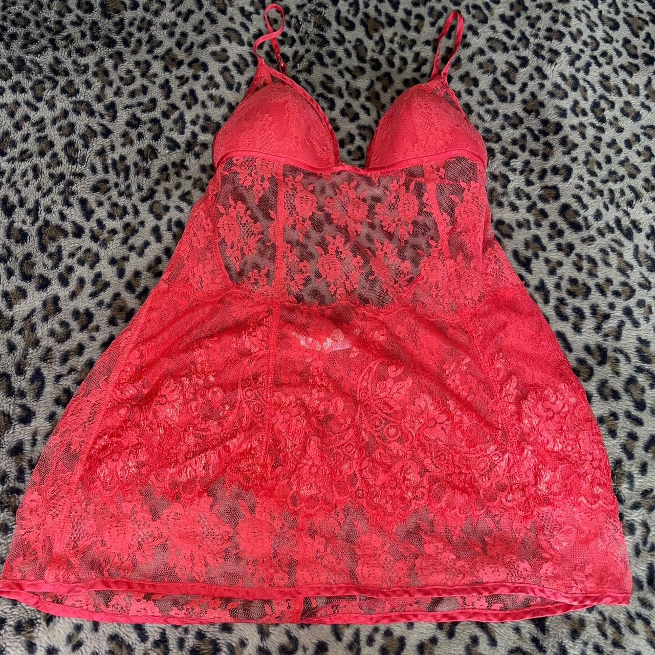 Victoria Secret red lace sheer babydoll dress... - Depop