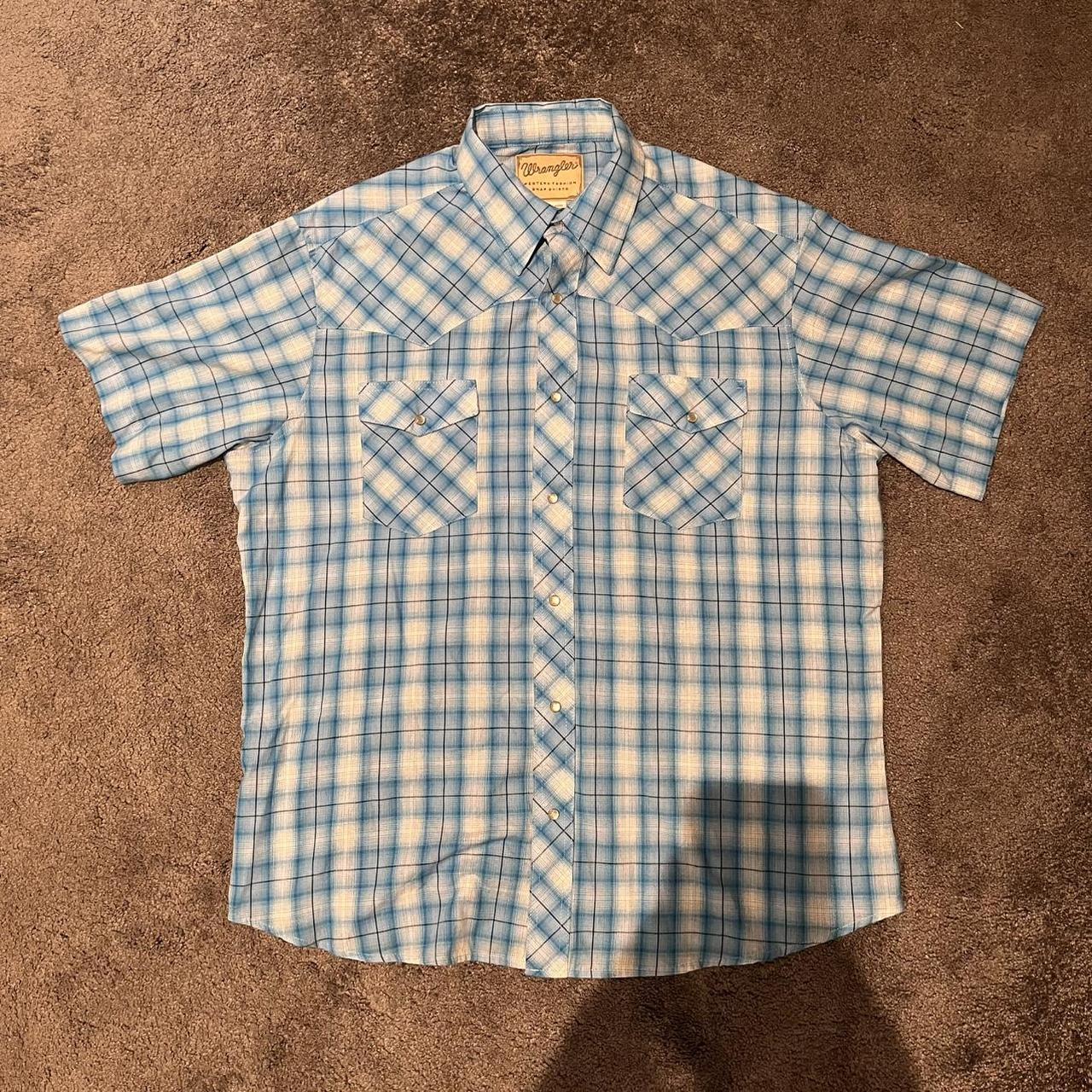Wrangler Blue Vintage Button Up Shirt Size XL Great... - Depop