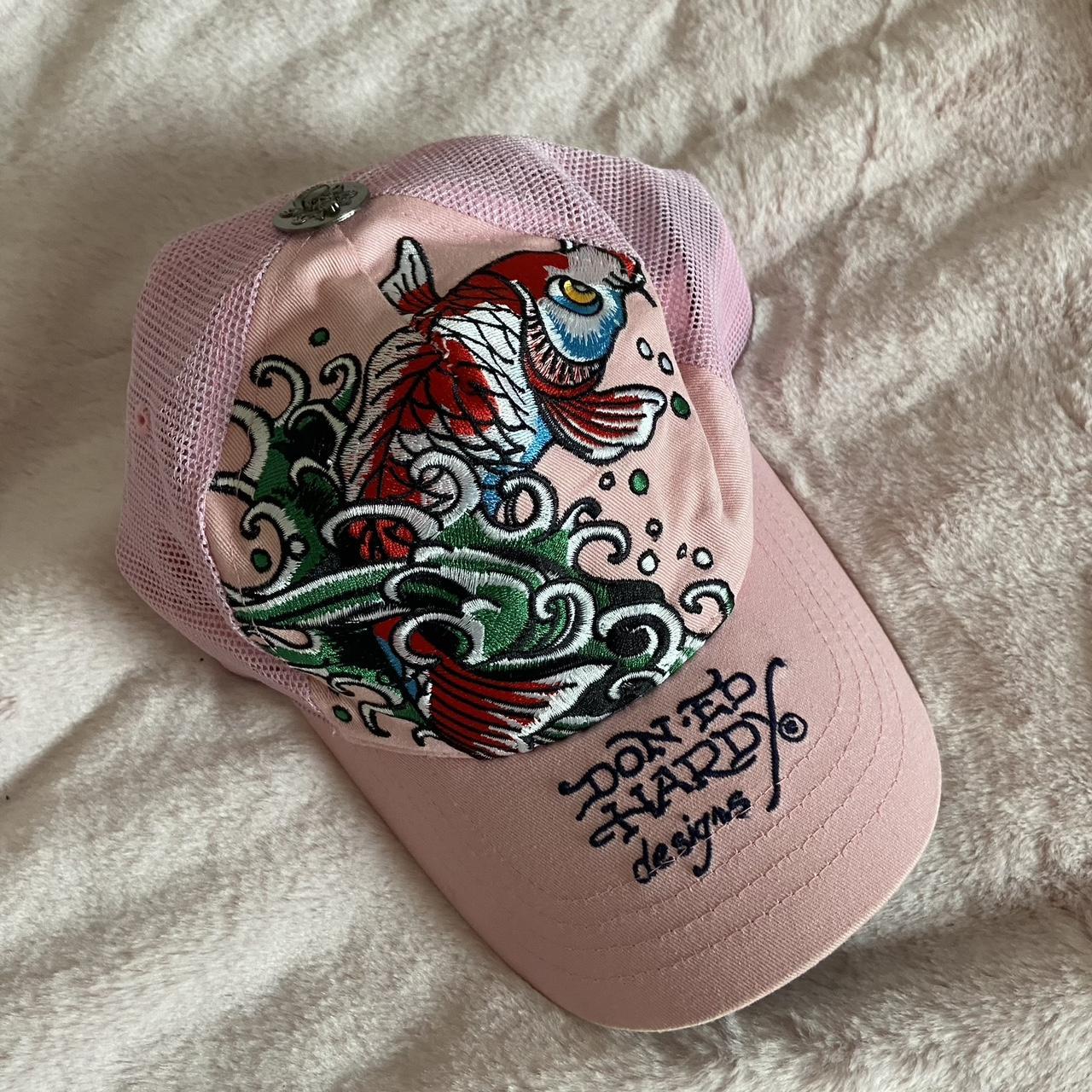 authentic 2000s ed hardy trucker hat with fish... - Depop