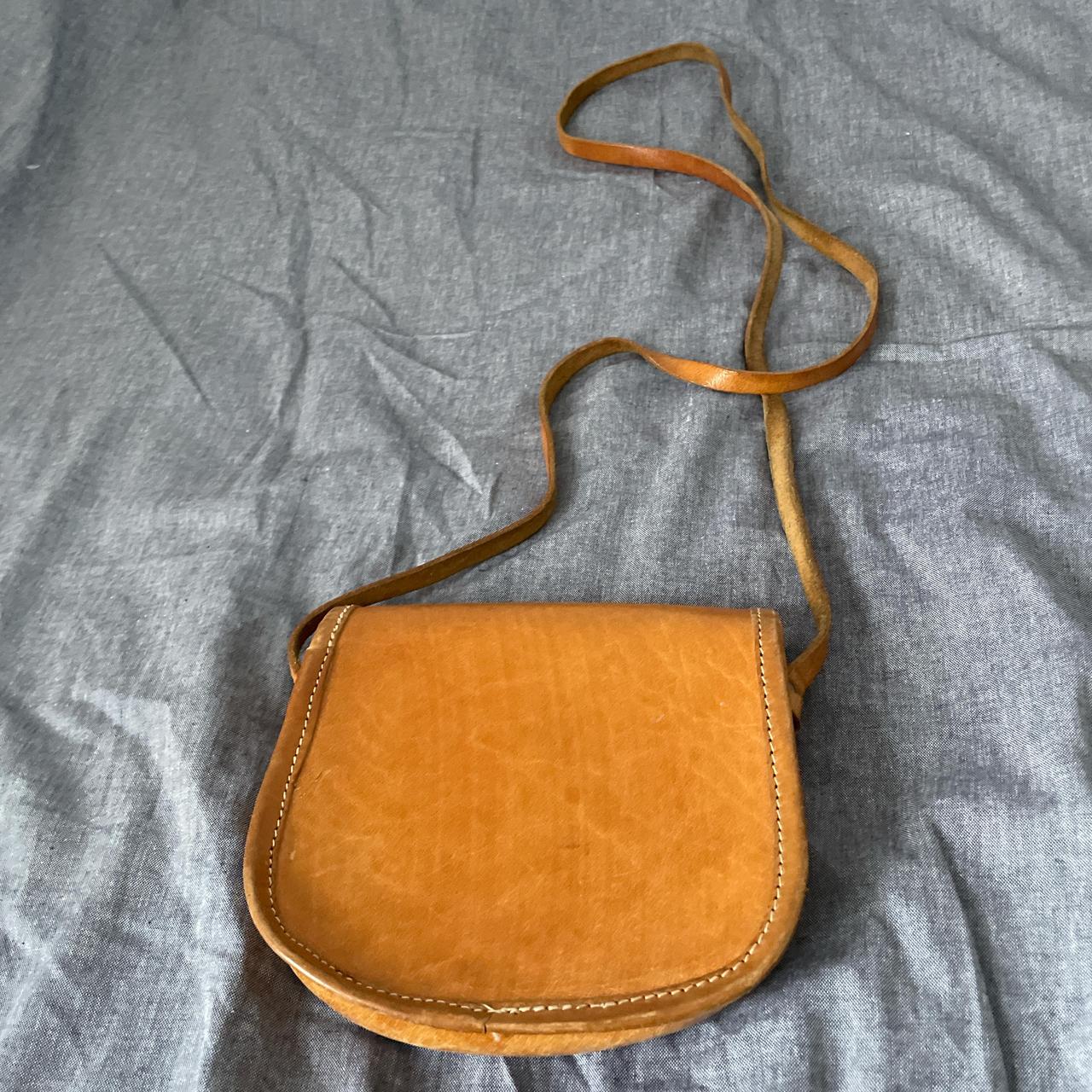 Tan handmade leather cross body bag - Depop