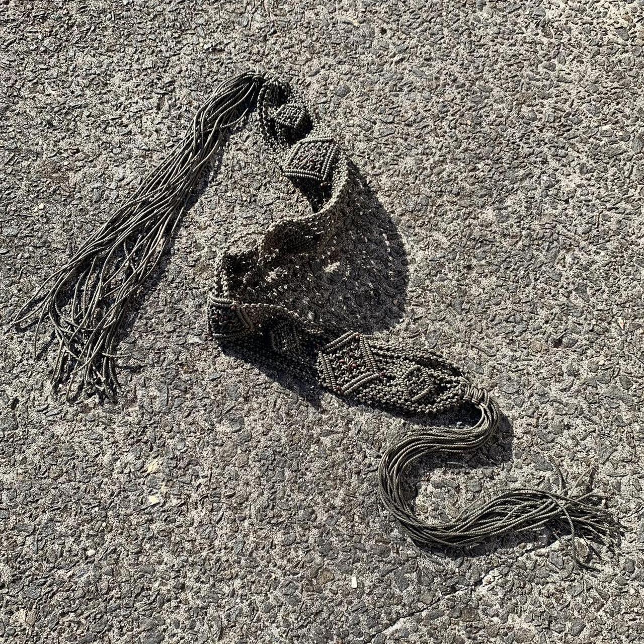 Vintage 00s grey woven rope belt with beads and... - Depop