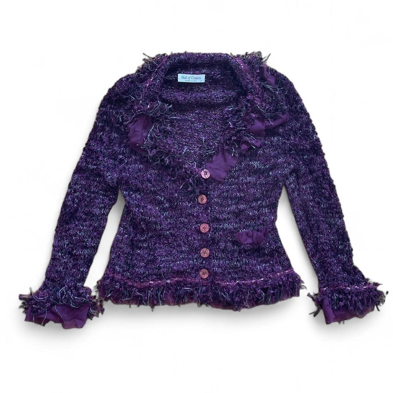 vintage 90s purple frilly knit cardigan size small,... | Depop