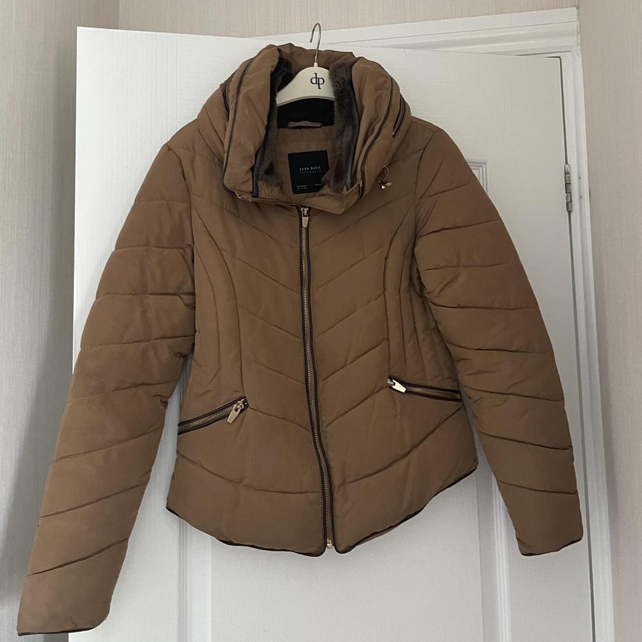 Zara Basic Outerwear Brown Fur Lined Jacket... - Depop