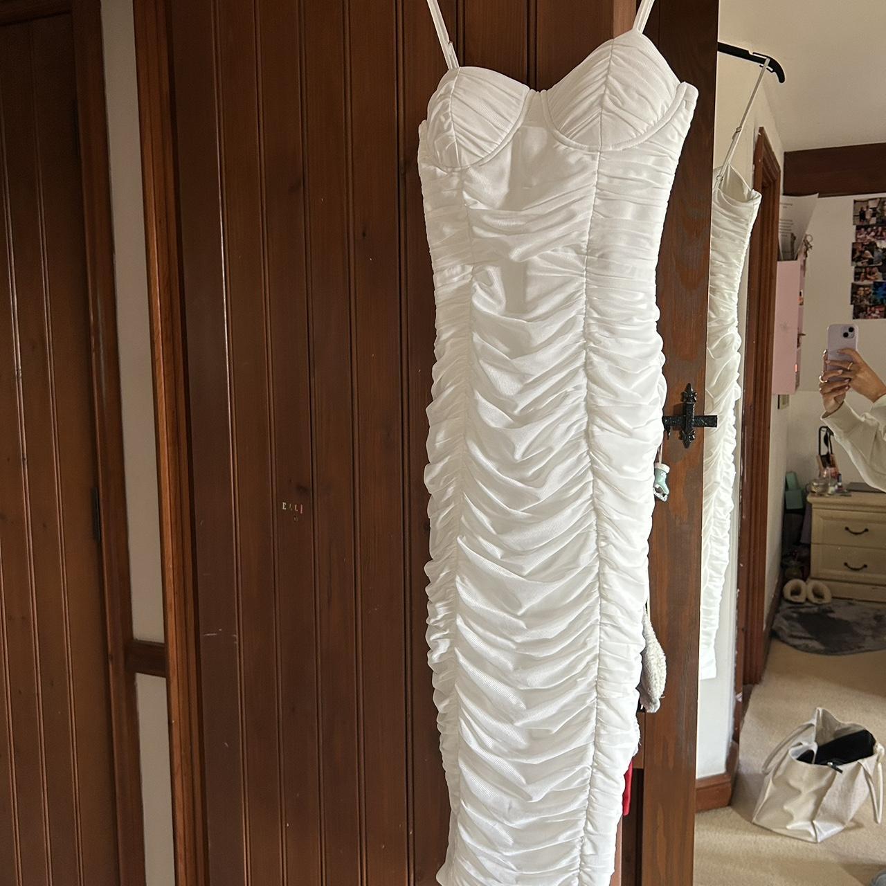 MIDI white club l London dress- worn once for... - Depop