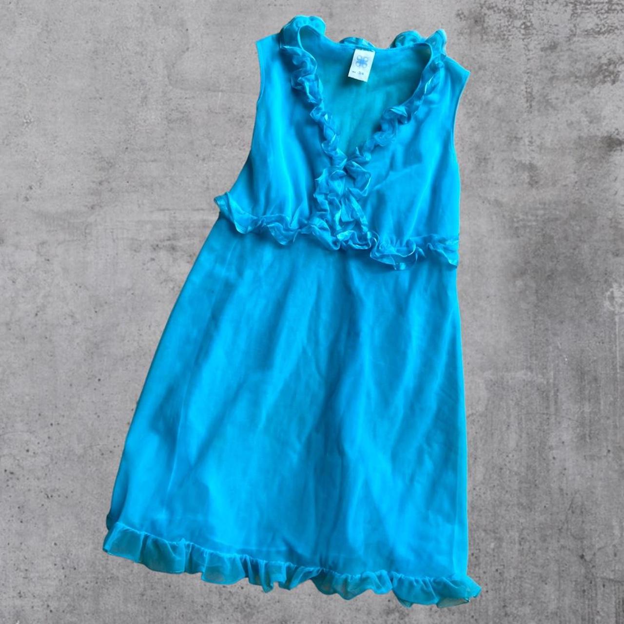 The most beautiful turquoise mini dress with frill... - Depop