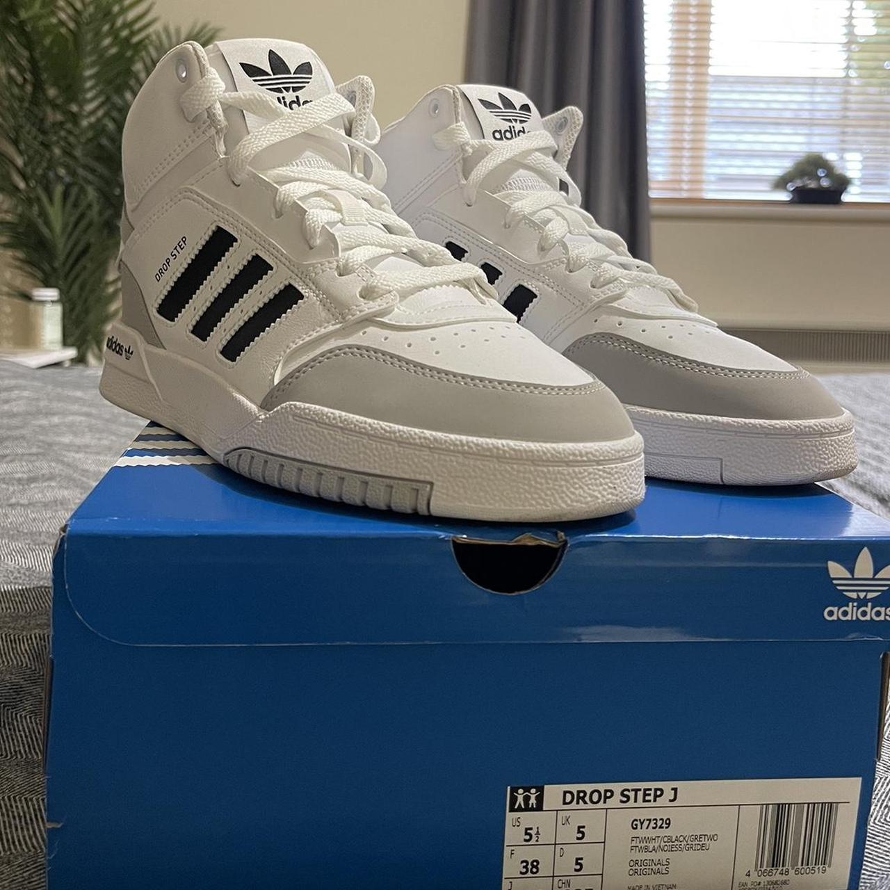 Adidas originals drop step mid tops white black... - Depop