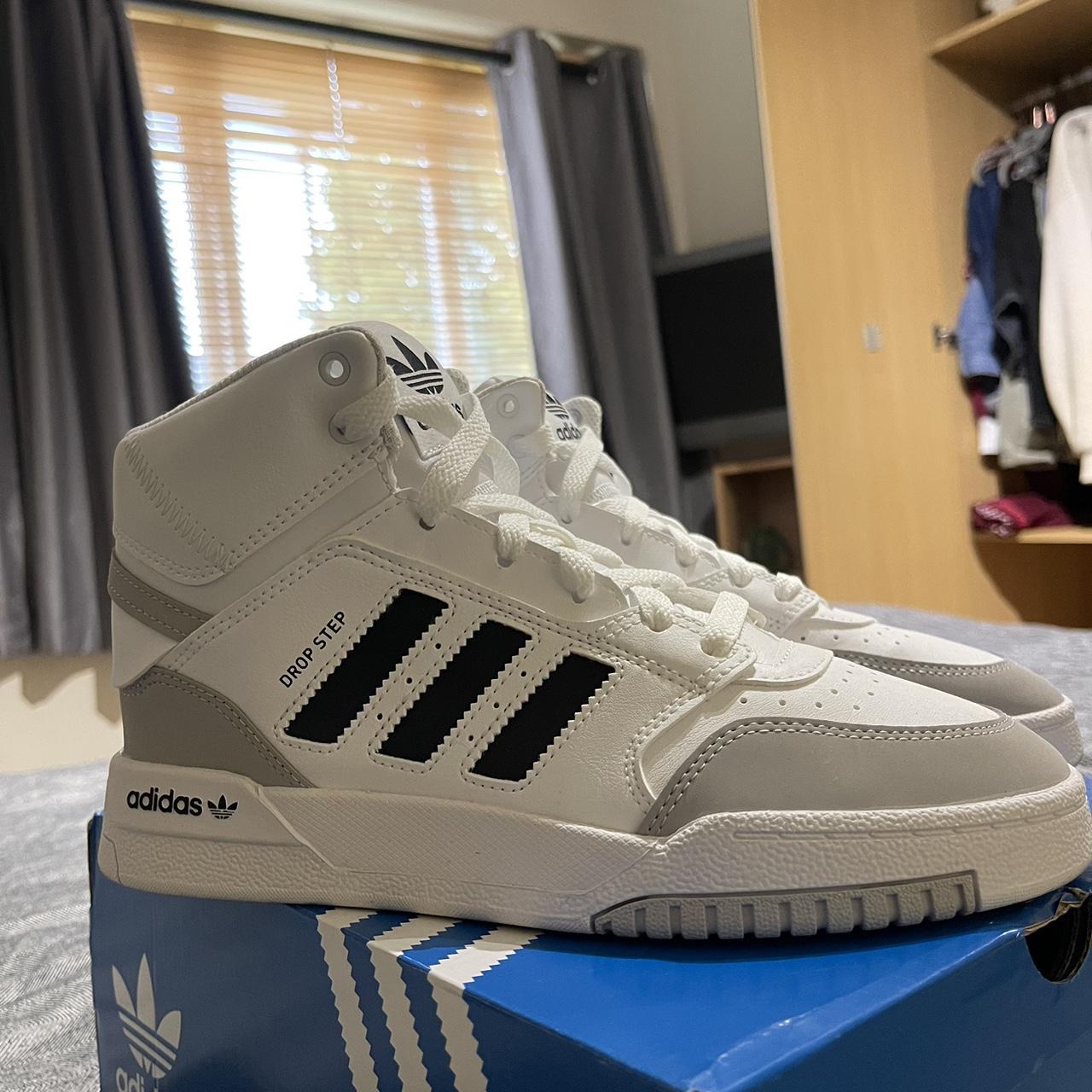 Adidas originals drop step mid tops white black... - Depop
